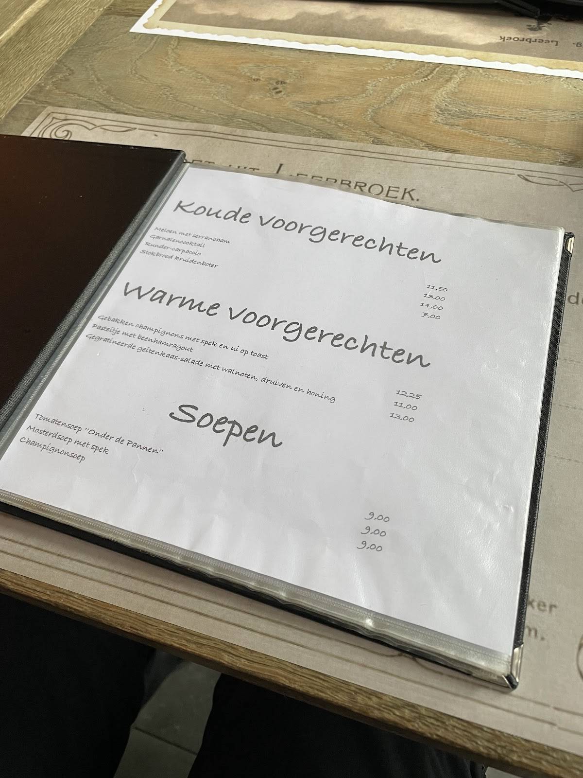 Menu at Pannenkoekenrestaurant Onder de Pannen, Leerbroek, Leerbroekseweg 53