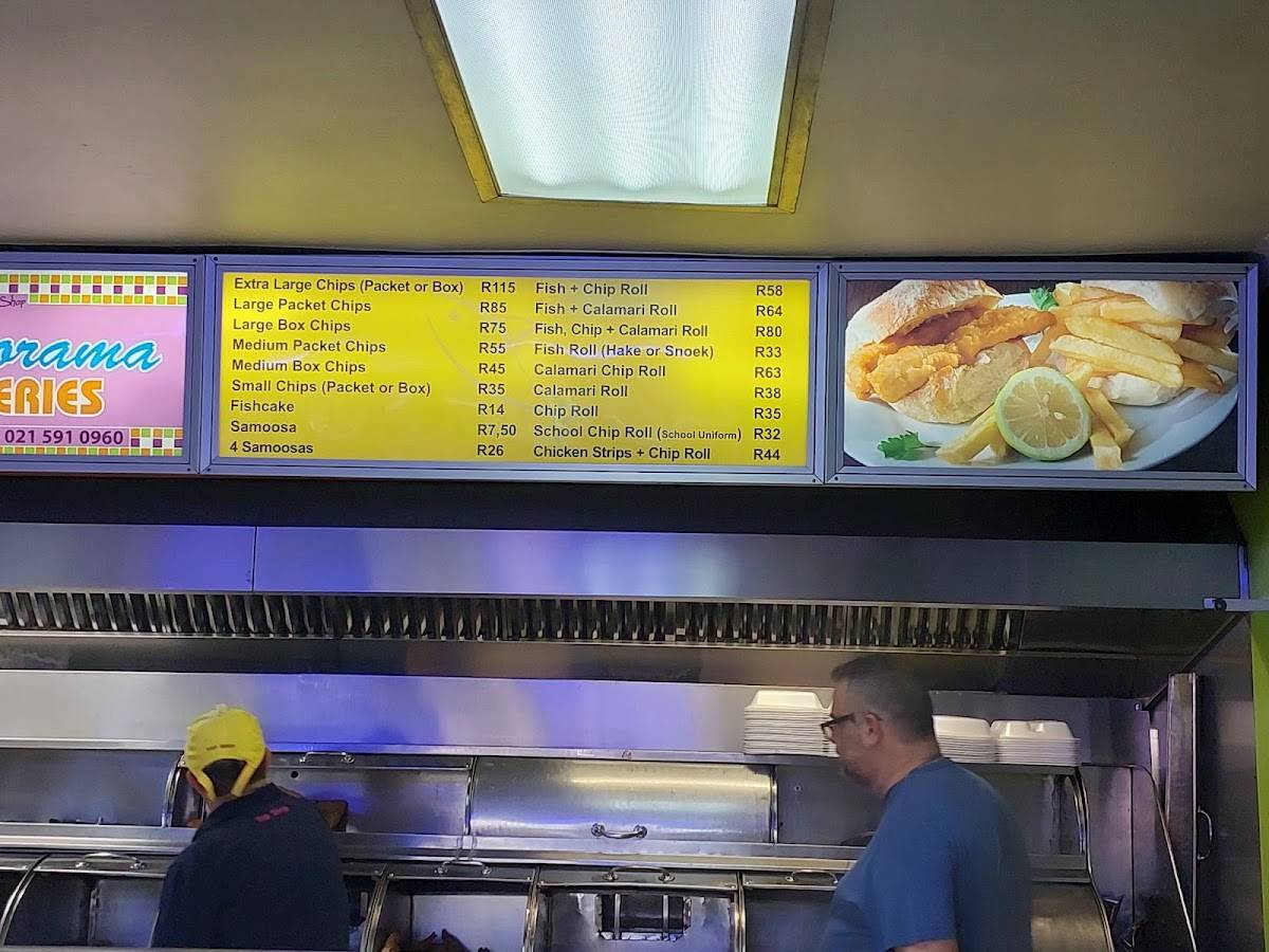 Menu at Panorama Fisheries restaurant, Cape Town, 117 Hugo St
