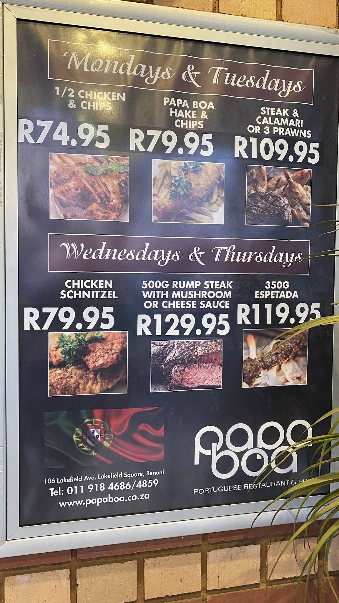 Menu at PapaBoa Benoni restaurant, Benoni