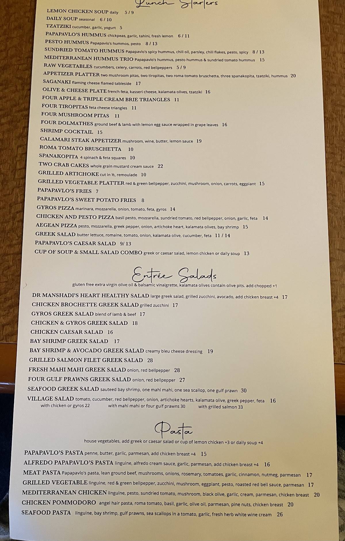 Menu at Papapavlo's Bistro & Bar, Stockton, 501 Lincoln Center
