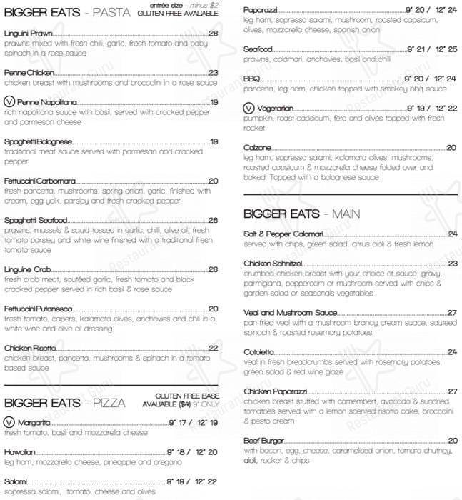 Menu at Cafe Paparazzi, Malvern, 291 Unley Rd