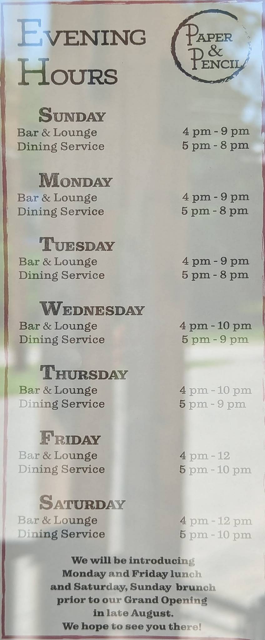 Menu at Paper & Pencil pub & bar, Ticonderoga