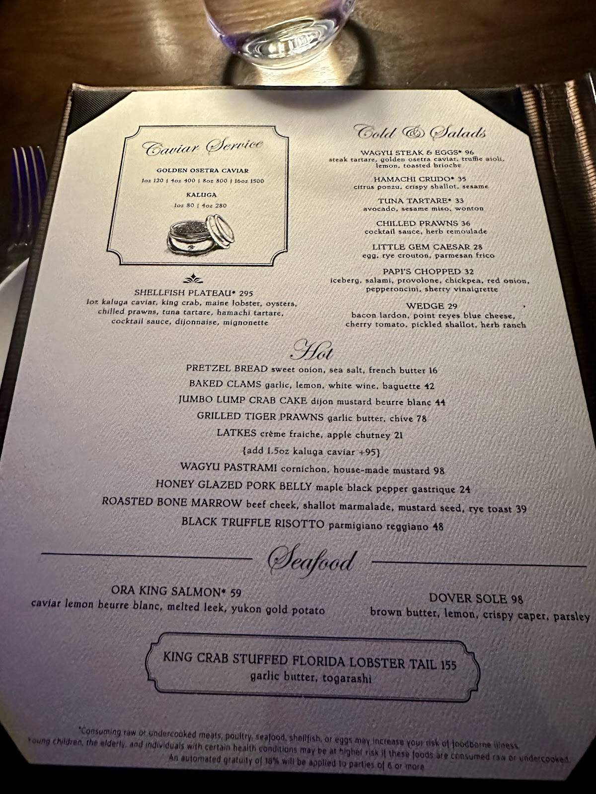Menu at Papi Steak Las Vegas steakhouse, Las Vegas
