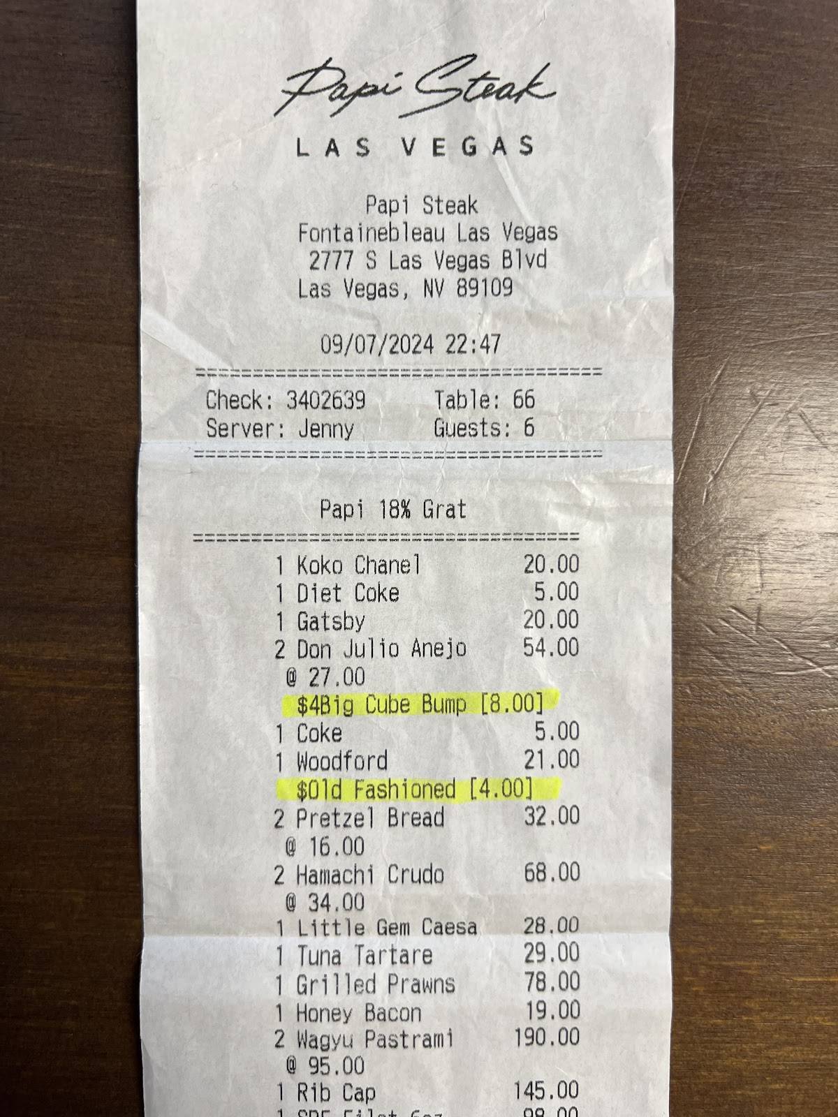Menu at Papi Steak Las Vegas steakhouse, Las Vegas