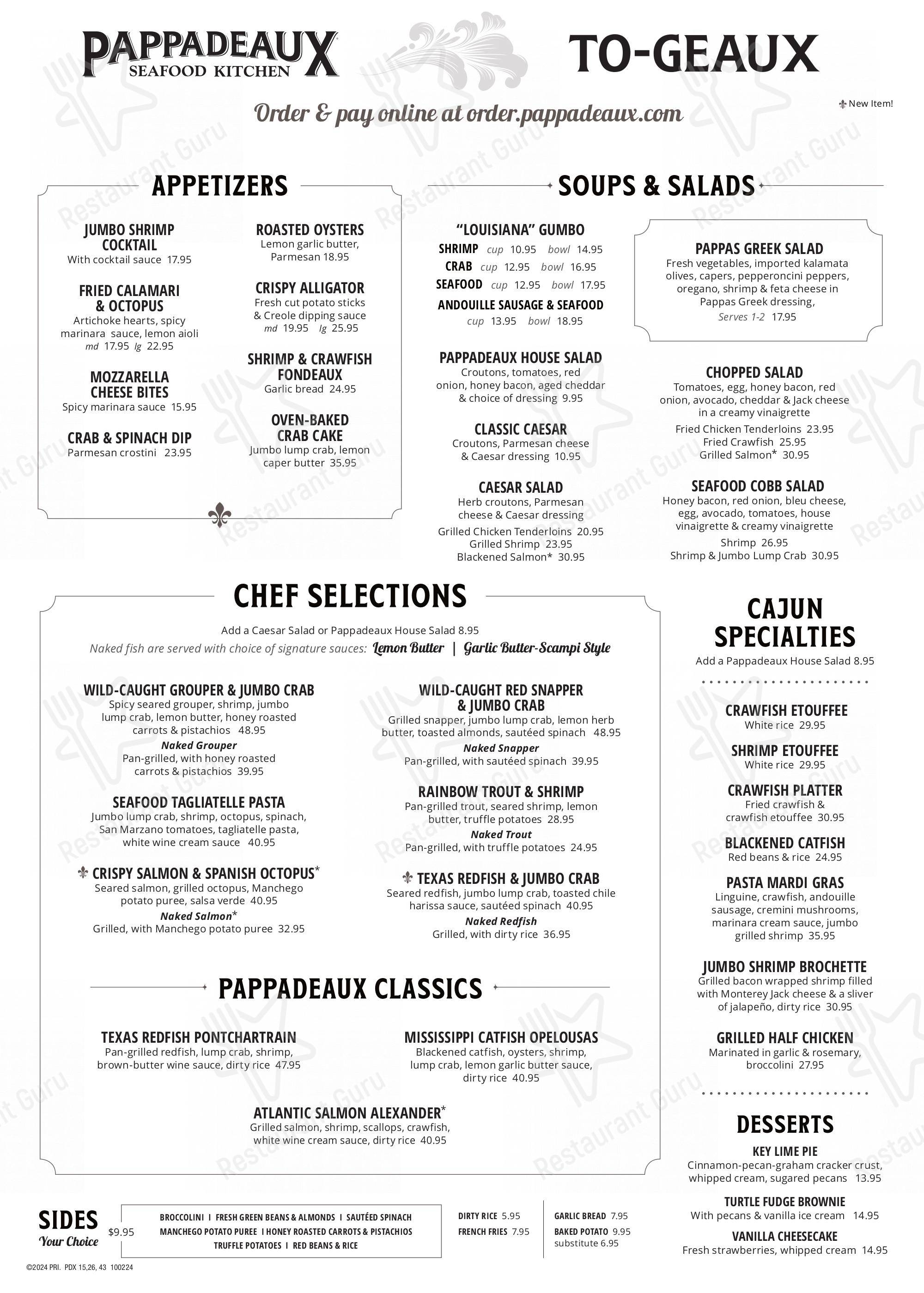 Menu at Pappadeaux Seafood Kitchen restaurant, Marietta, Windy Hill Rd SE