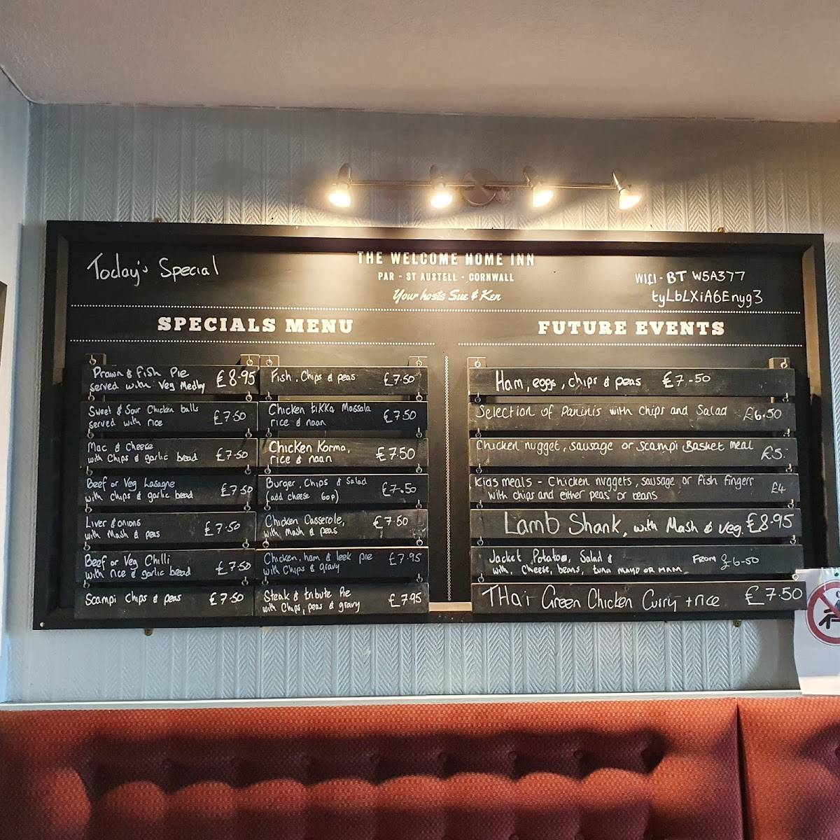 Menu at The Welcome Home Inn pub & bar, Par