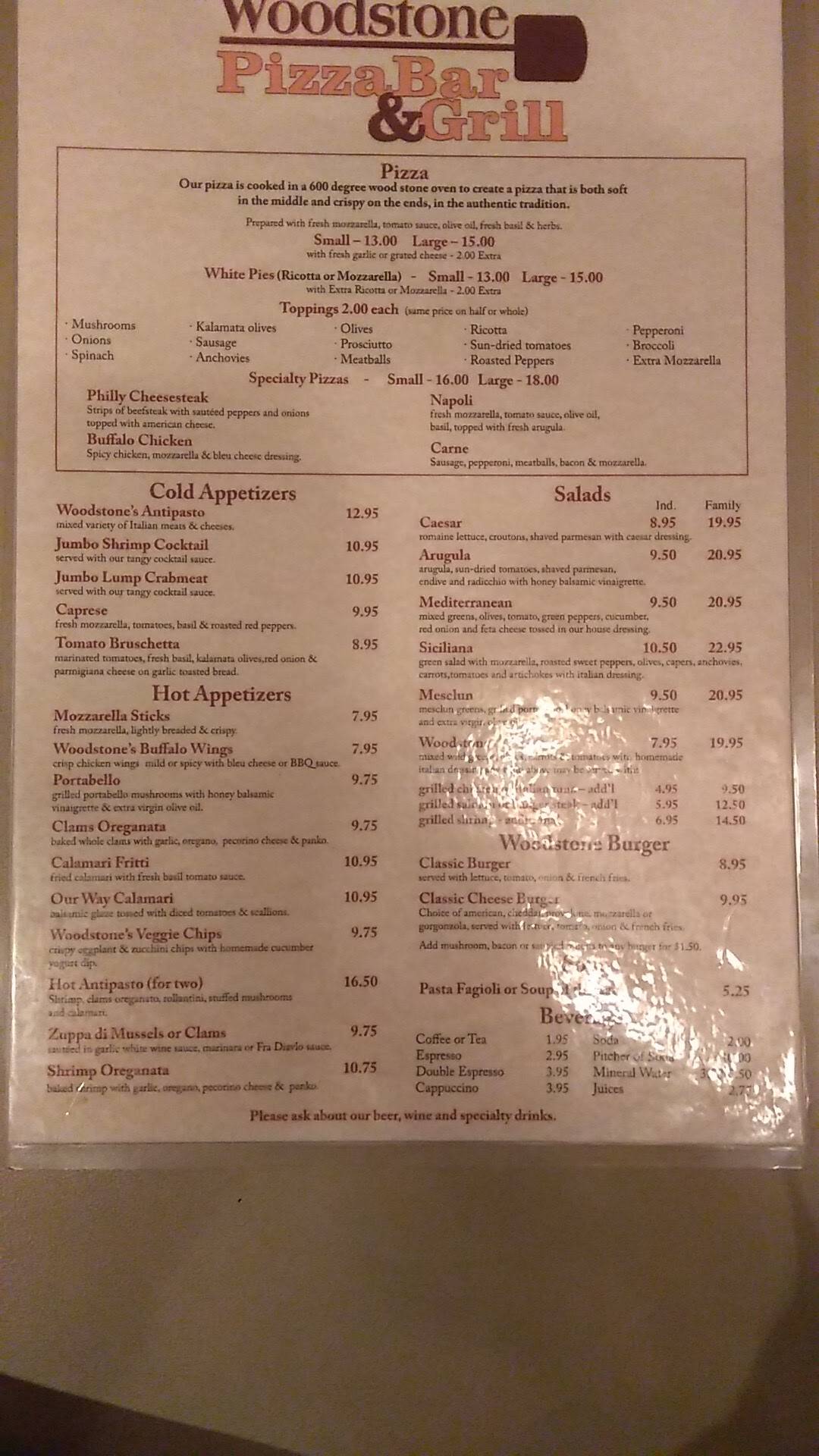 Menu at Woodstone Pizza Bar & Grill, Rochelle Park