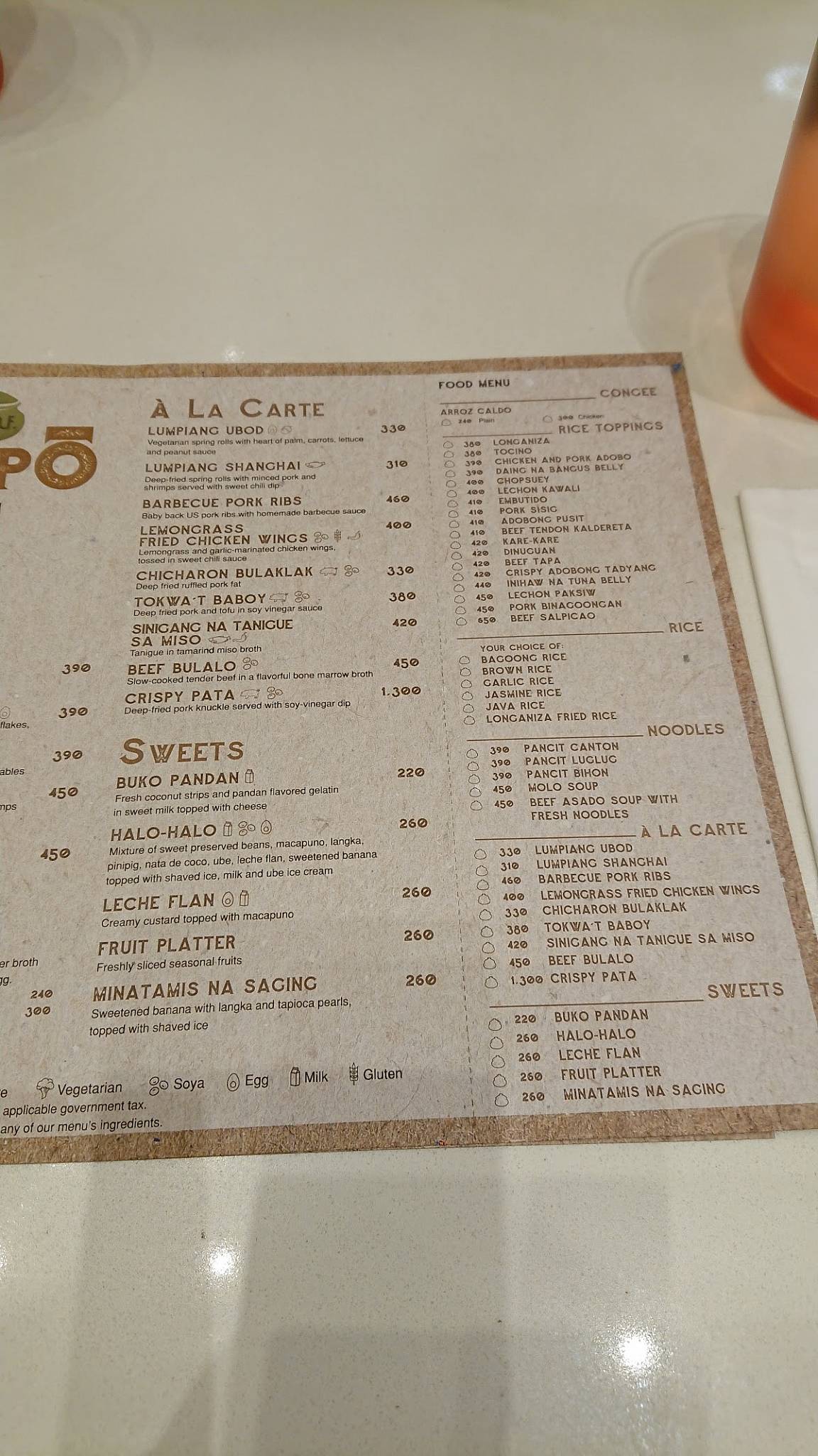 Menu at Kiapo restaurant, Parañaque, Okada Manila
