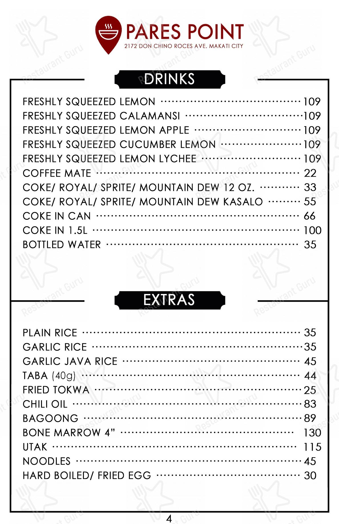 Menu at Pares Point Grill and Resto Bar, Makati
