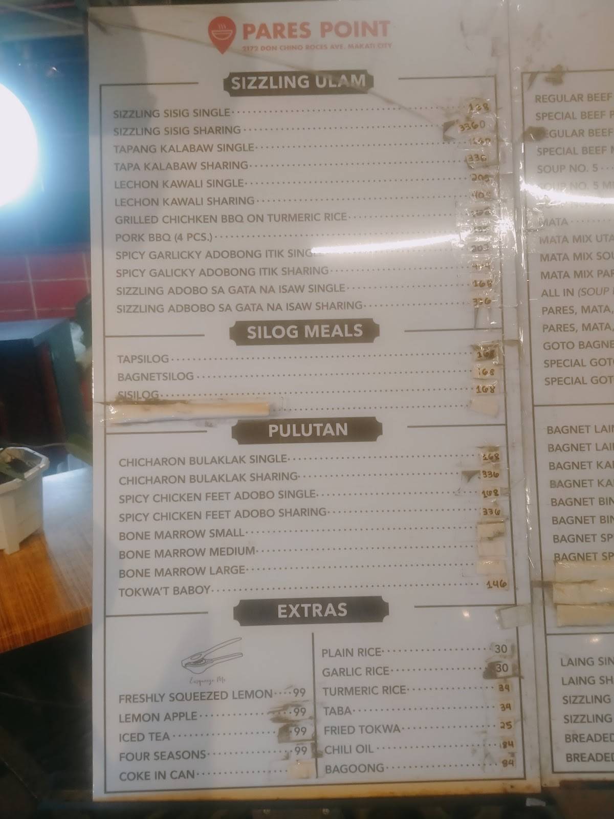 Menu at Pares Point Grill and Resto Bar, Makati