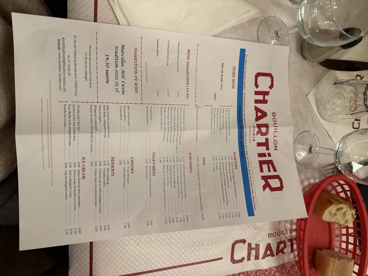 Menu au Bouillon Chartier Grands Boulevards restaurant, Paris, 7 Rue du ...