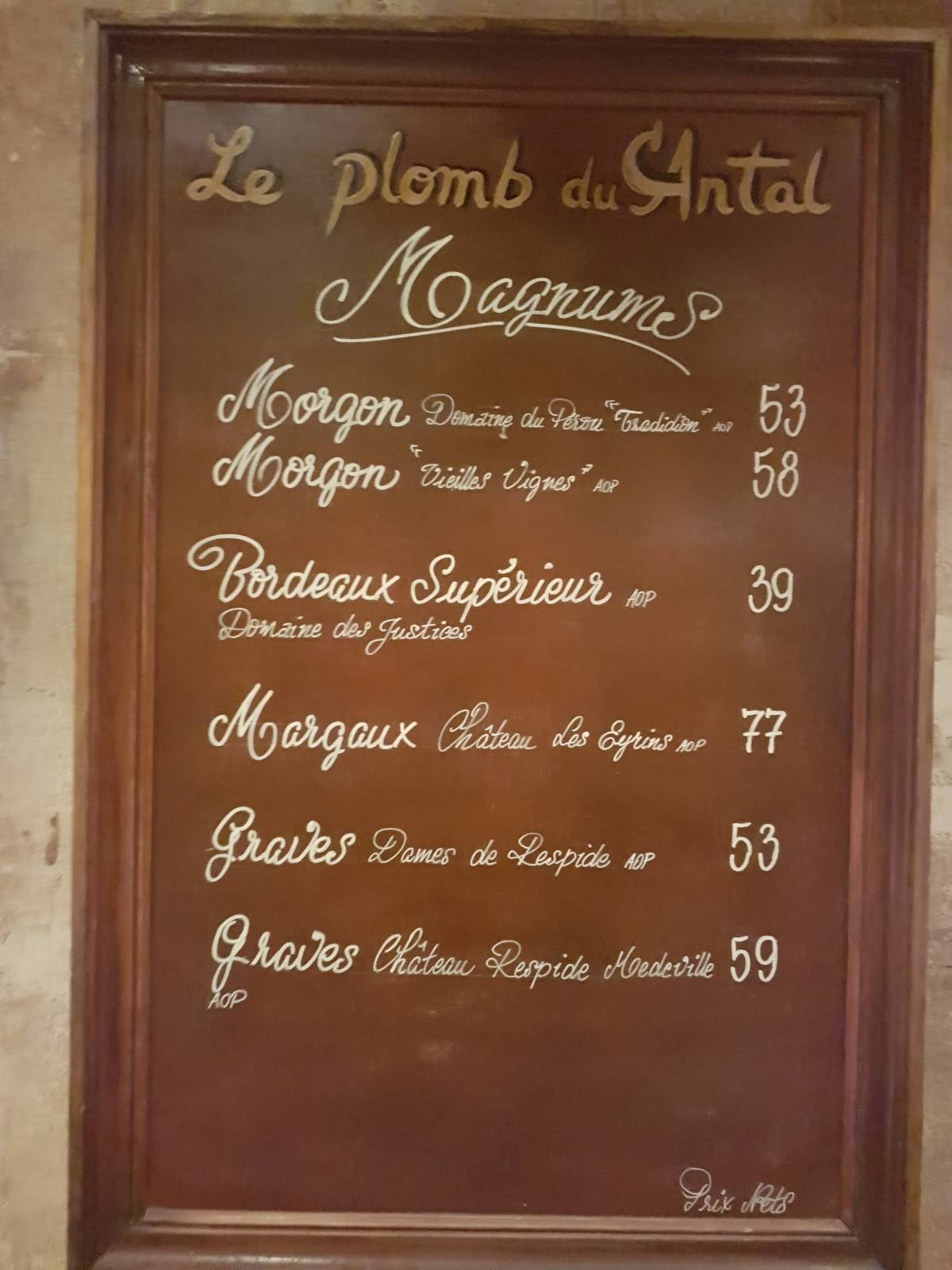 Menu au Restaurant Le Plomb du Cantal, Paris, 3 Rue de la Gaité