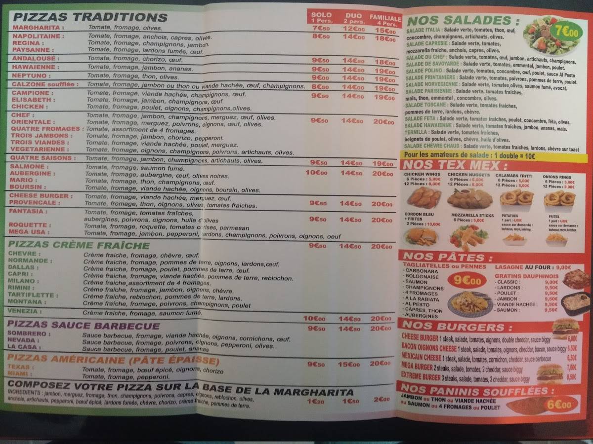 Menu au Paris Pizza pizzeria, Paris, 16 Rue Copernic