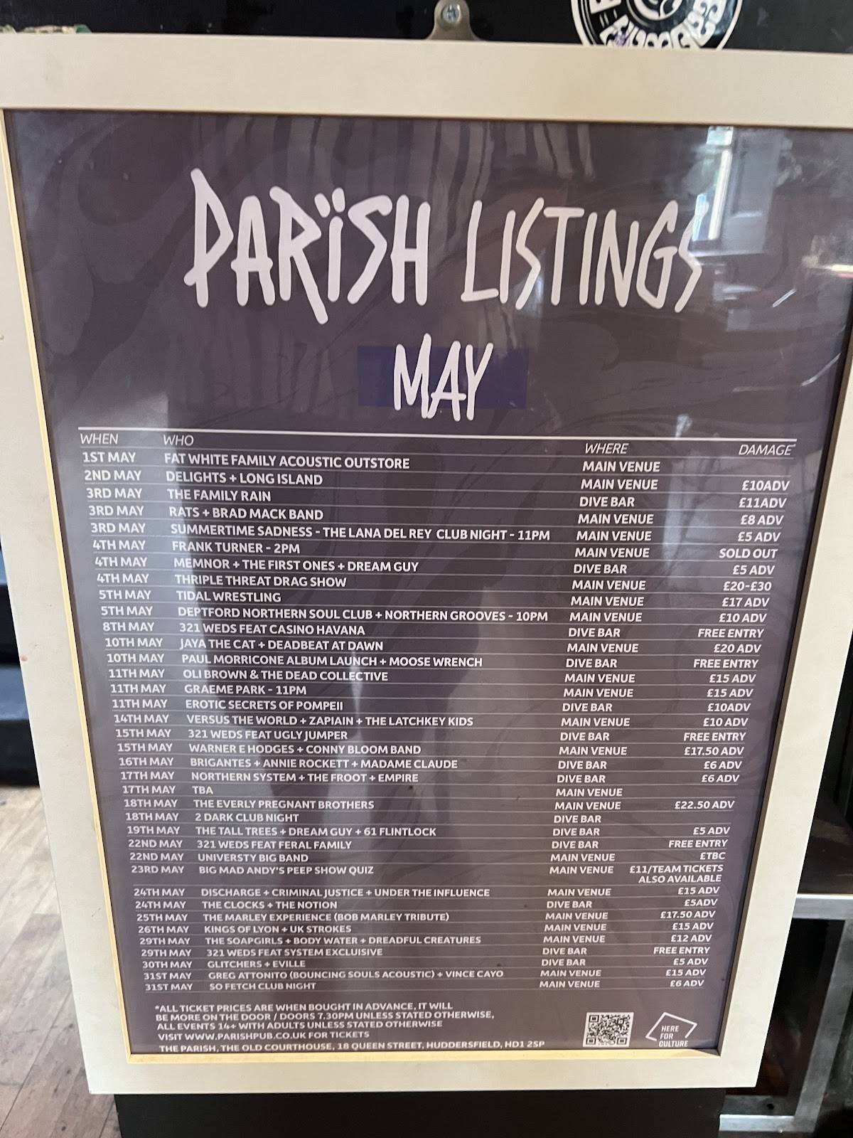 Menu at Parish pub & bar, Huddersfield