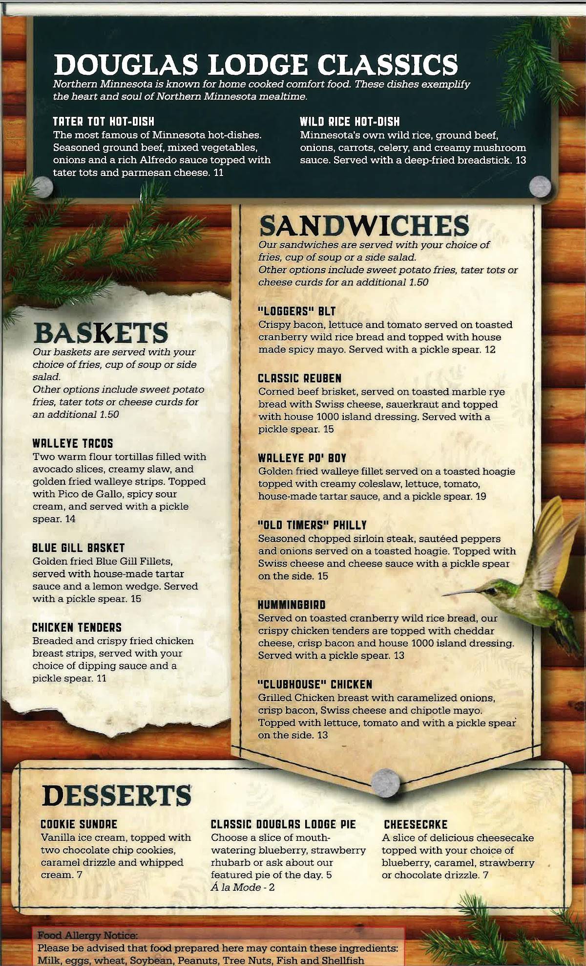 Menu at Douglas Lodge Restaurant, Park Rapids