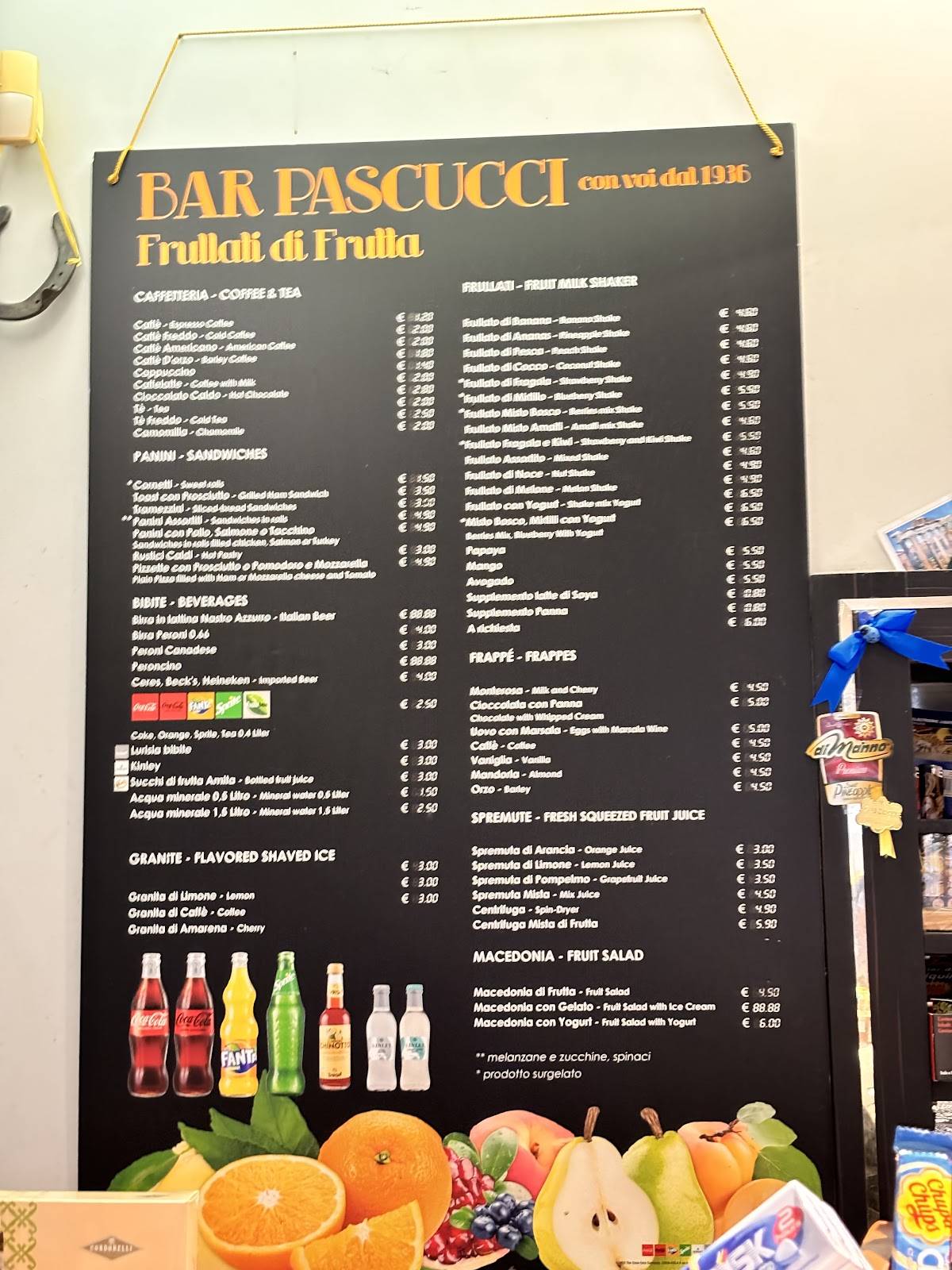 Menu da Frullati Pascucci pub & bar, Roma, Via di Torre Argentina