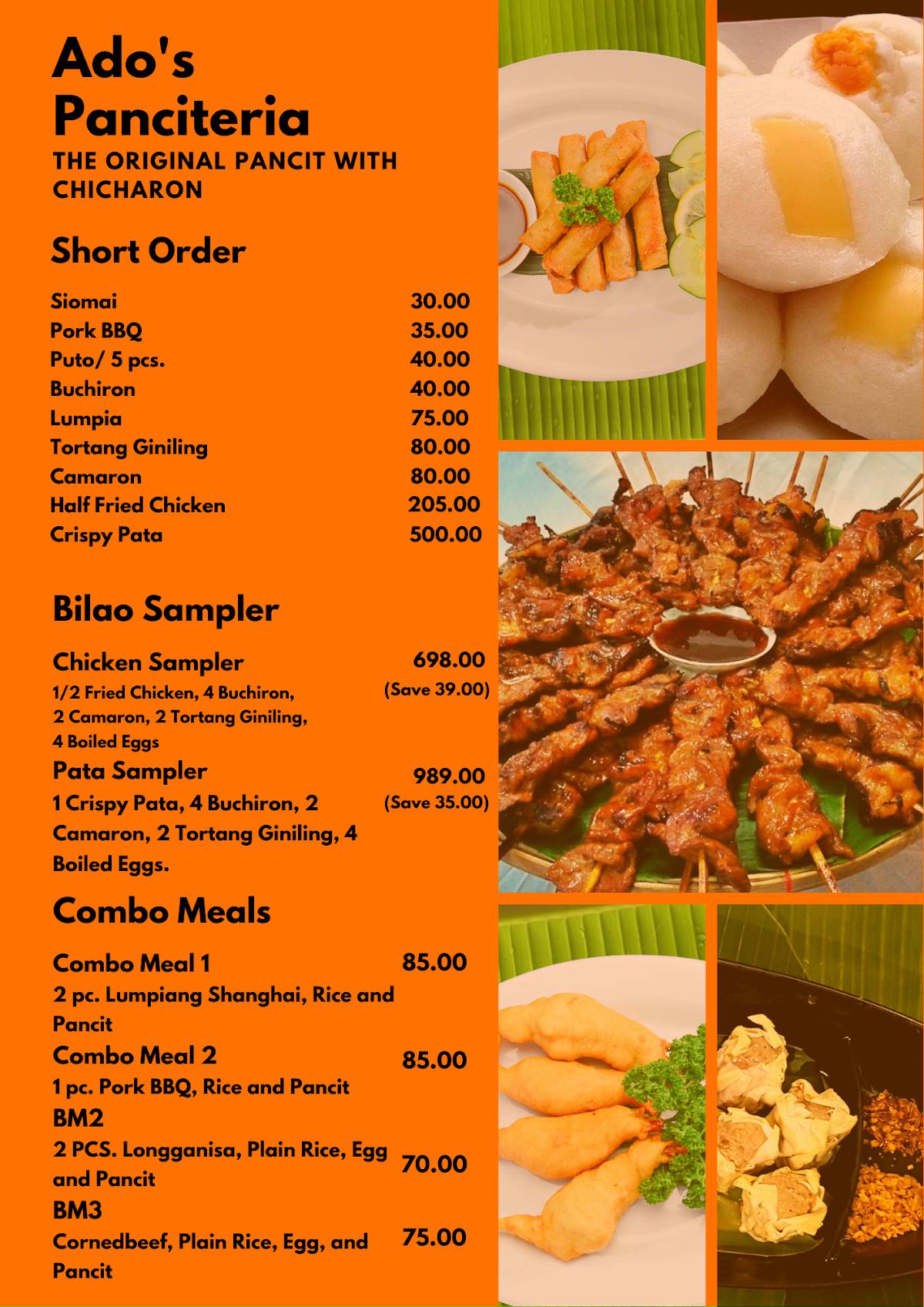 Menu at Ado's Panciteria restaurant, Pasig, 126 R. Jabson Street