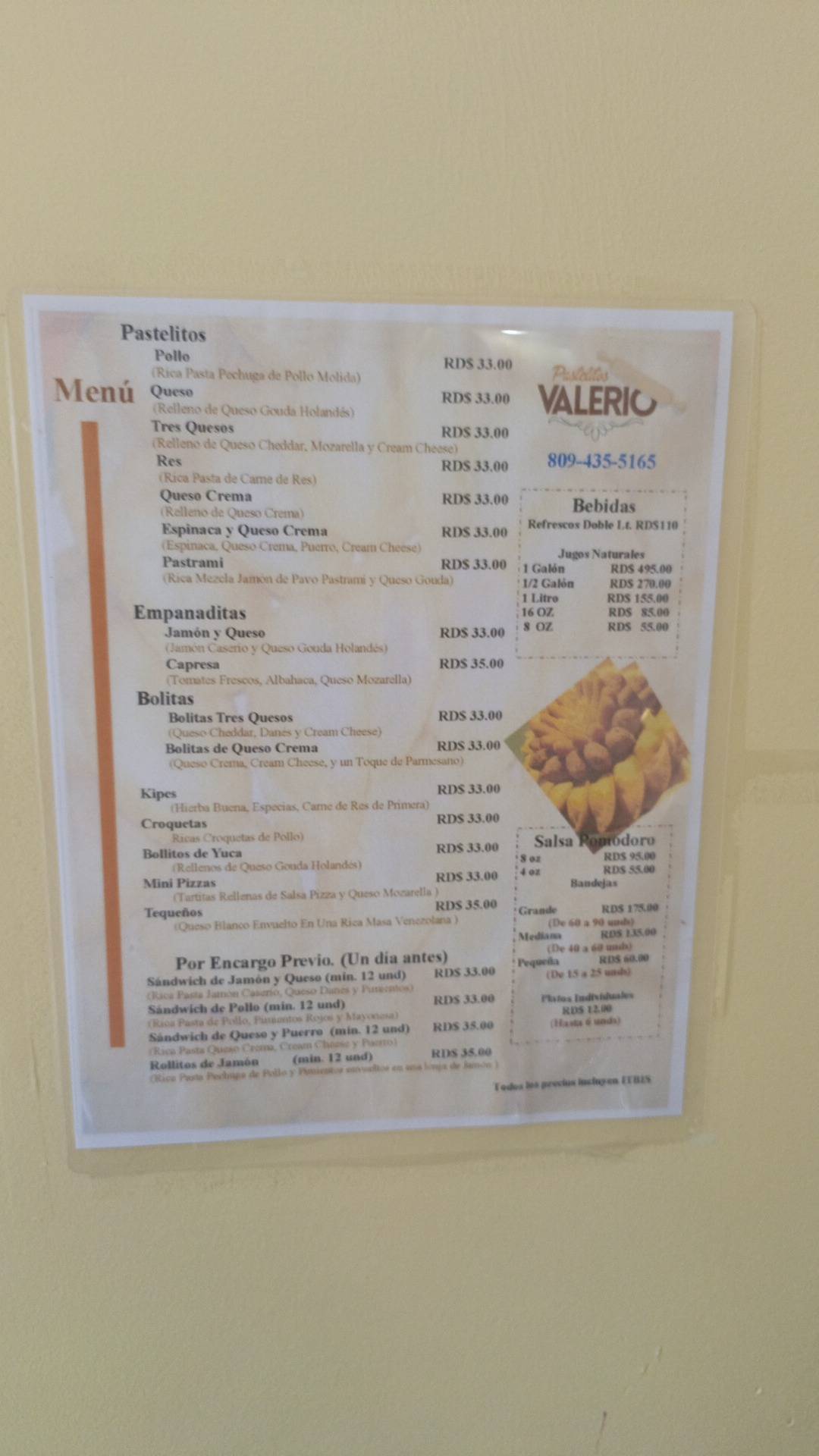 Carta del café Pastelitos Valerio El Millon, Santo Domingo, C. Luis F ...