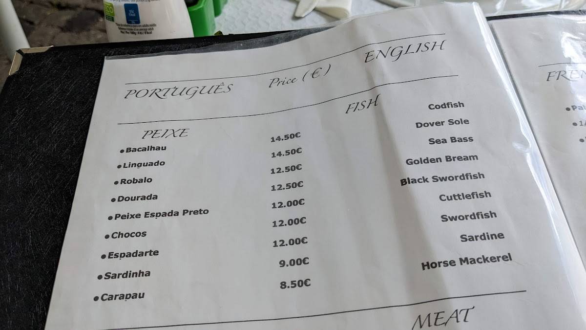Menu at Pateo 13 restaurant, Lisbon, Calçadinha de Santo Estêvão N°13