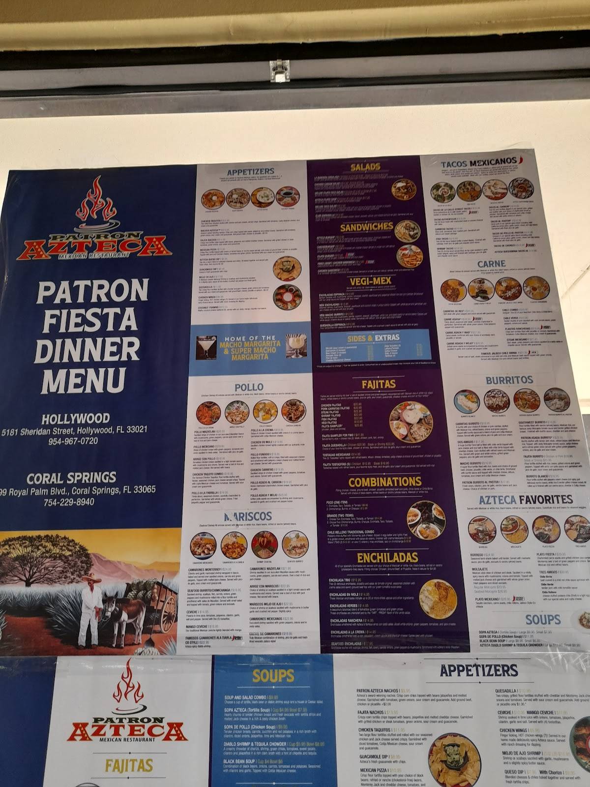 Menu at Patron Azteca pub & bar, Coral Springs