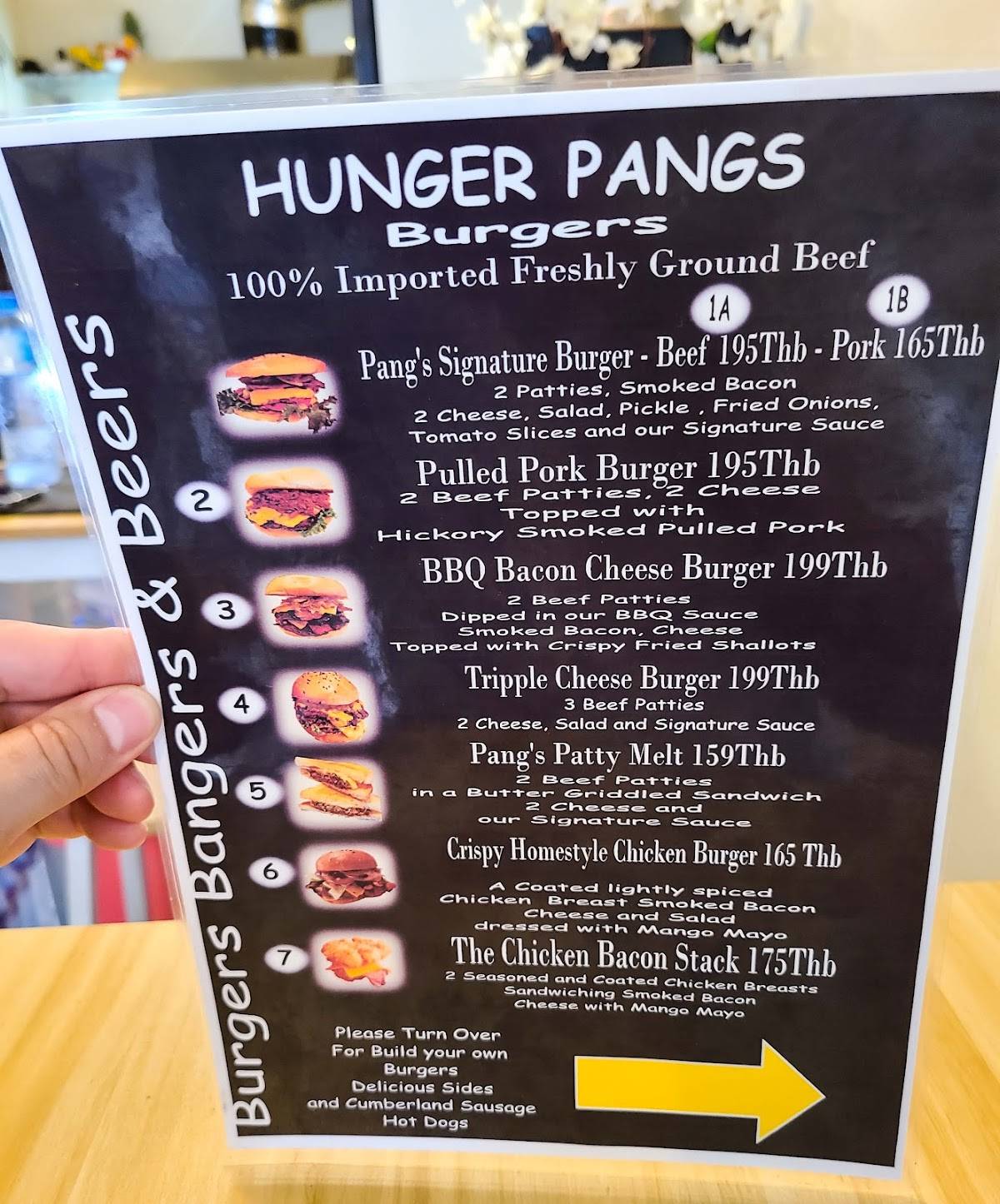 Menu at Hunger Pangs restaurant, Pattaya City