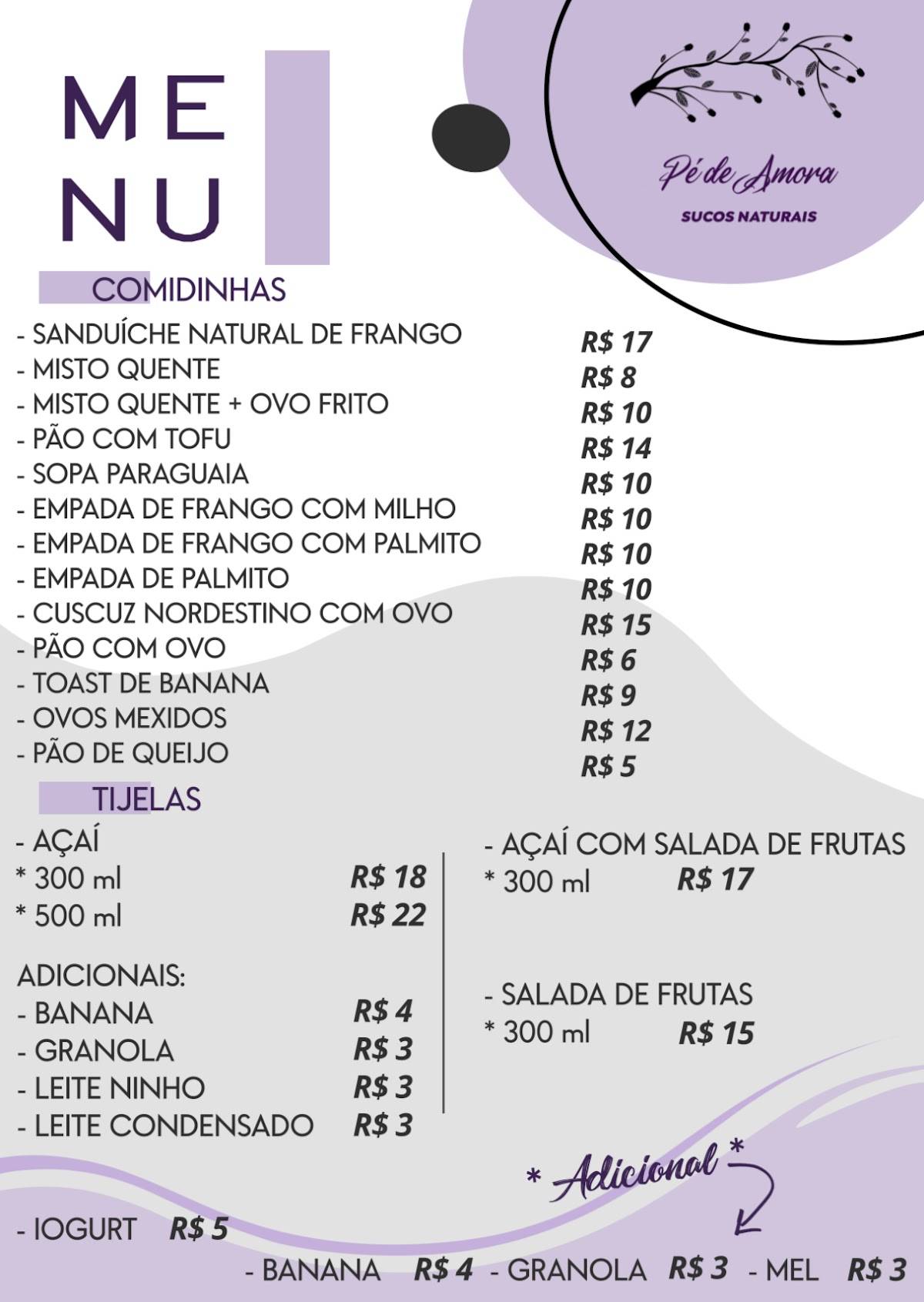 Menu em Pé De Amora restaurante, Campo Grande