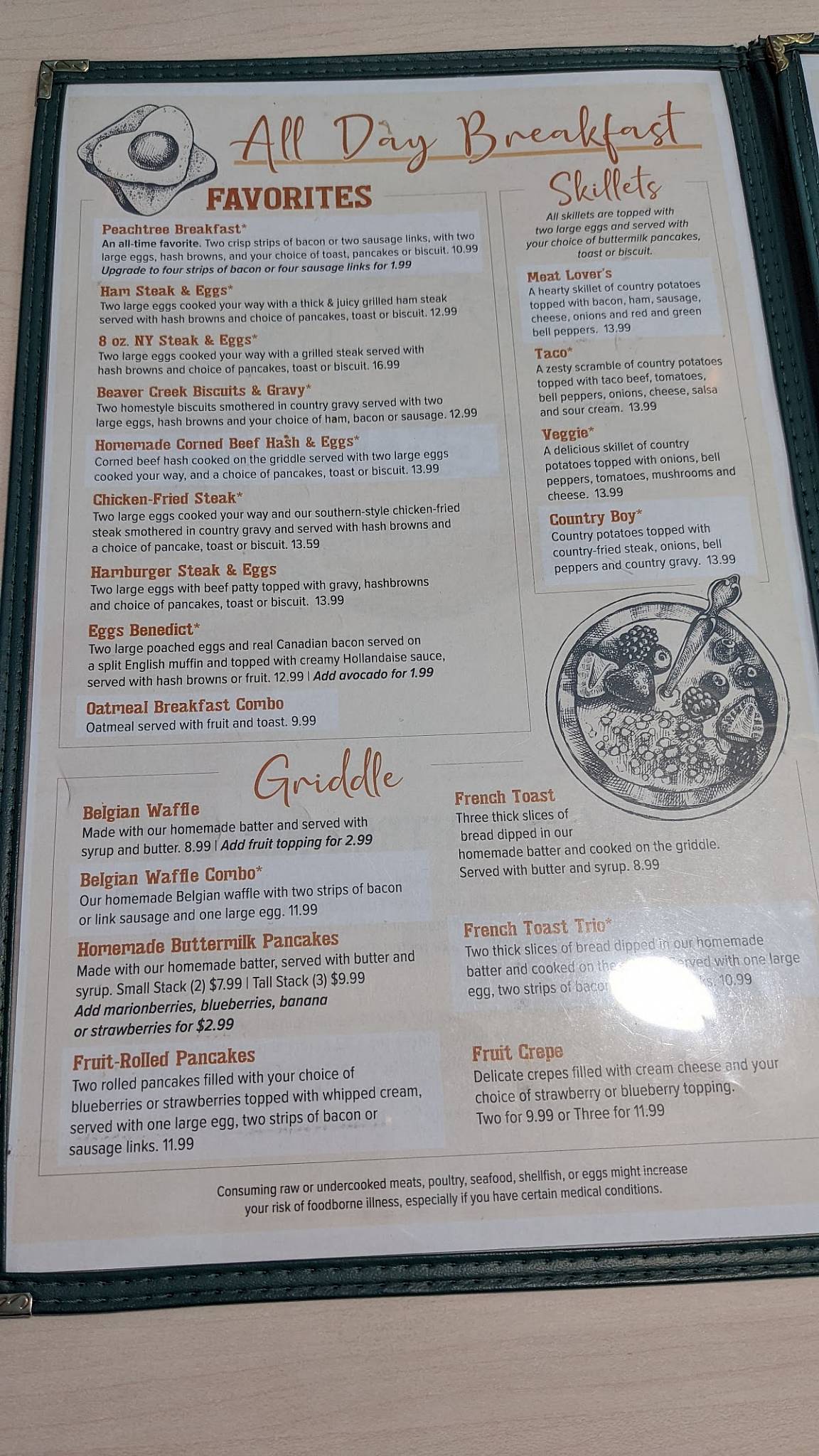Menu at Peachtree Restaurant and pie house, Vancouver, NE Hwy 99