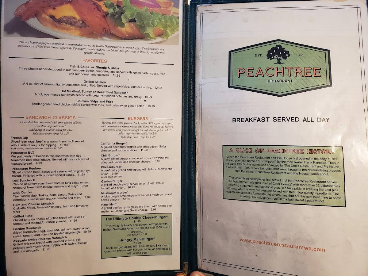 Menu at Peachtree Restaurant and pie house, Vancouver, NE Hwy 99