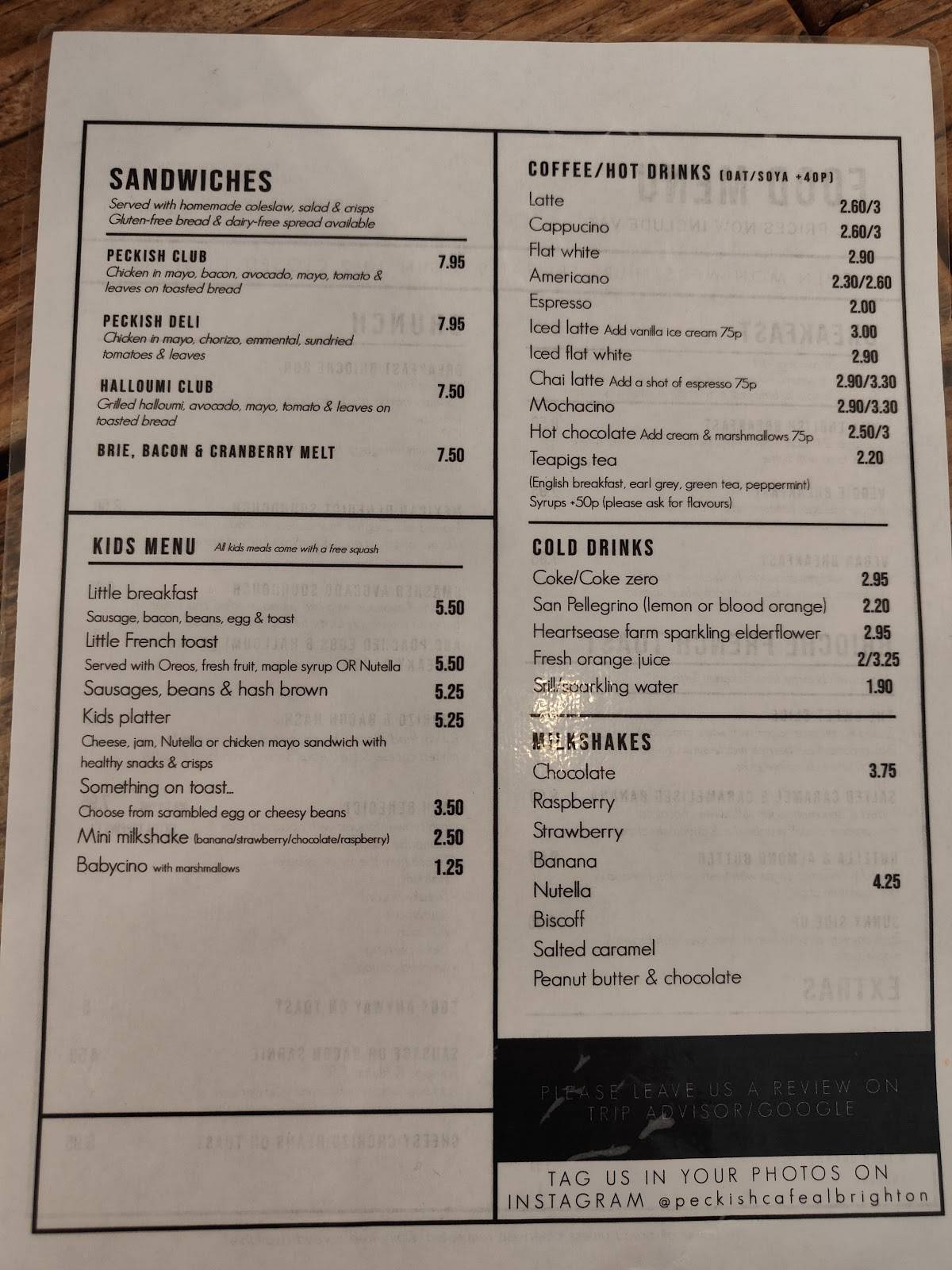 Menu at Peckish Cafe, Albrighton