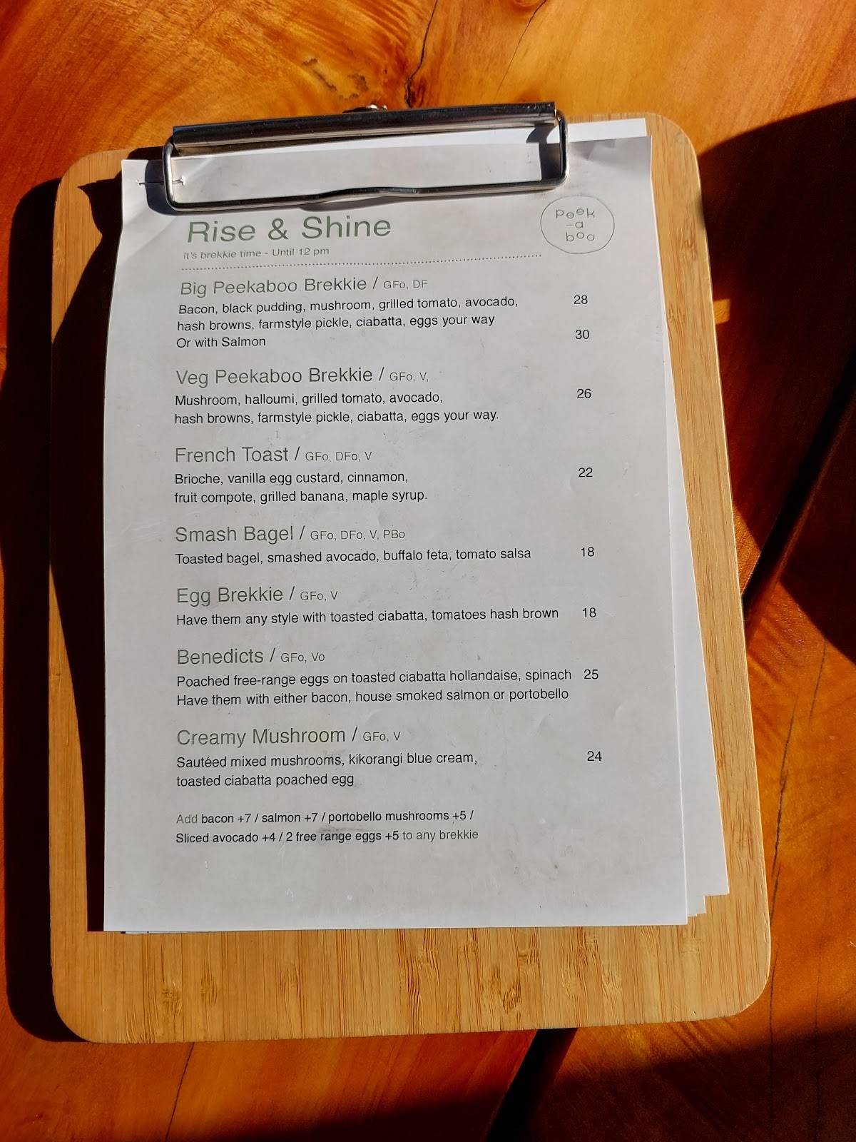 Menu at Peekaboo Backyard Eatery restaurant, Kaitaia