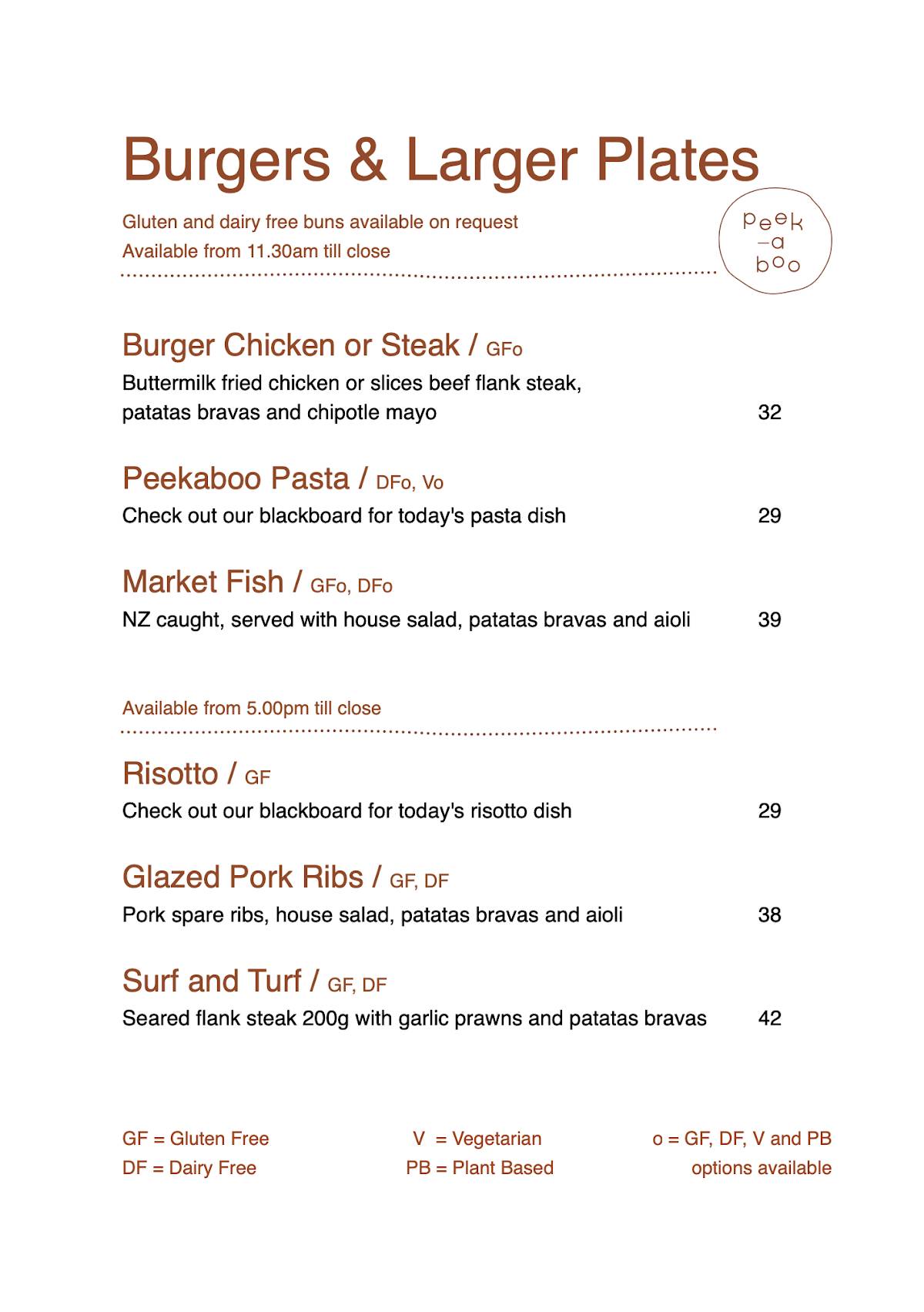 Menu at Peekaboo Backyard Eatery restaurant, Kaitaia