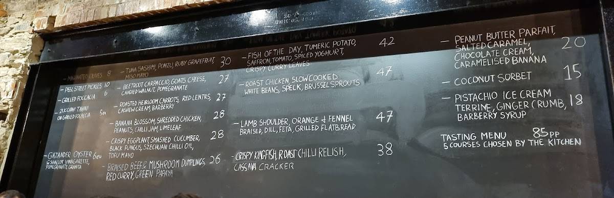 Menu at Peel St restaurant, Adelaide