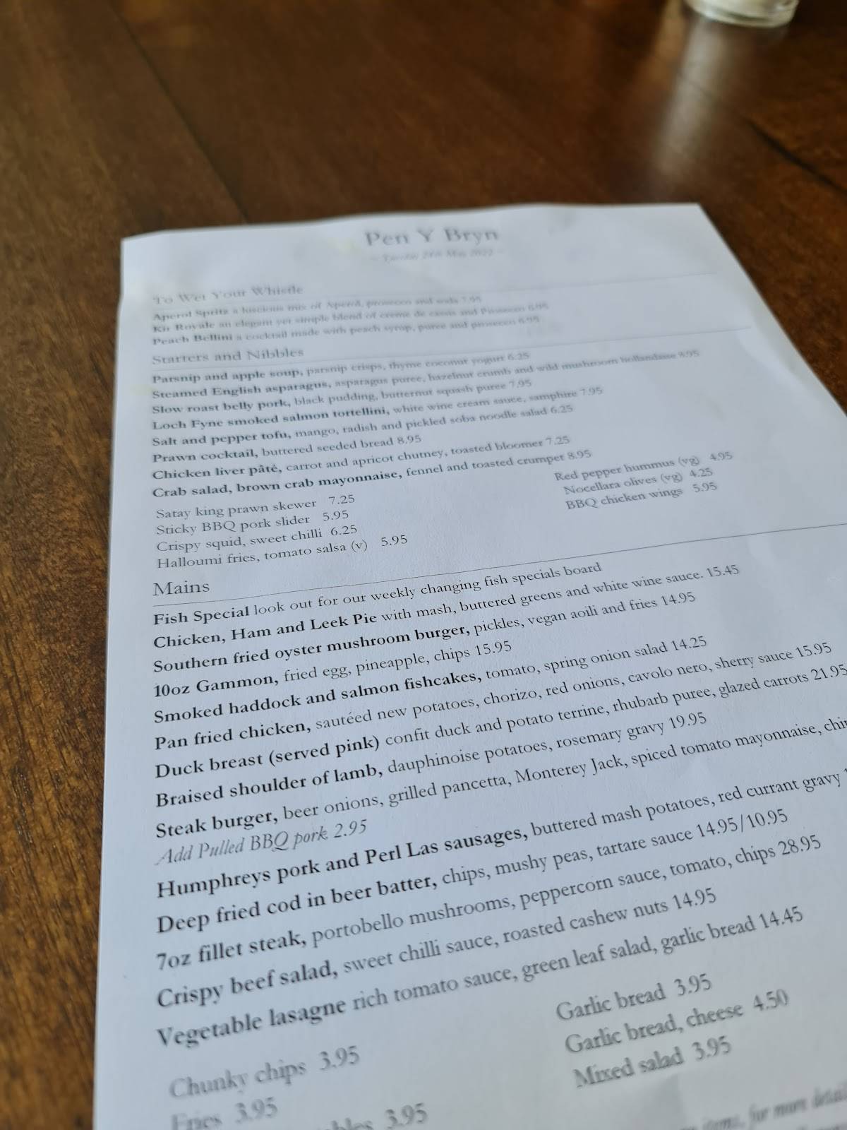 Menu at Pen-y-Bryn pub & bar, Colwyn Bay