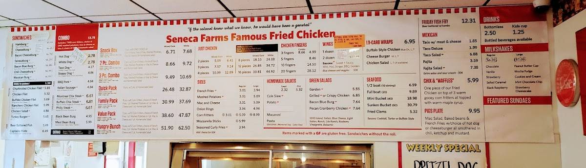 Menu at Seneca Farms restaurant, Penn Yan, NY-54A