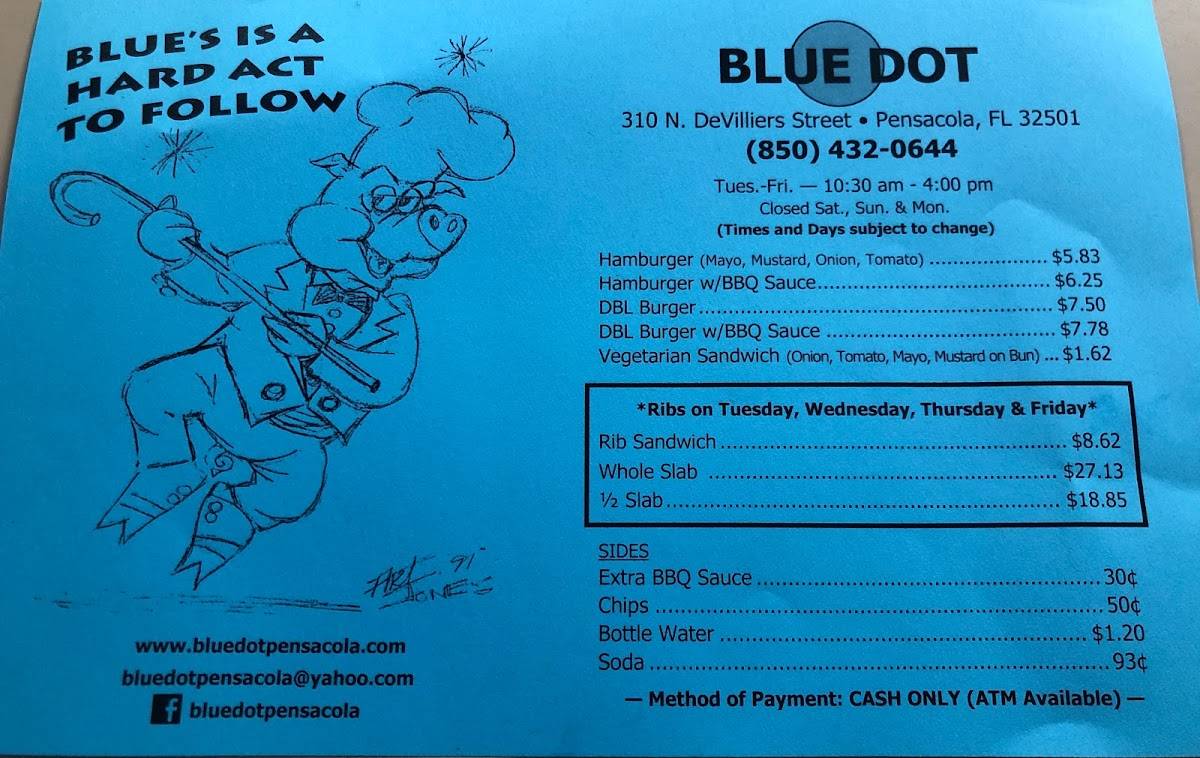 Menu at Blue Dot BBQ, Pensacola