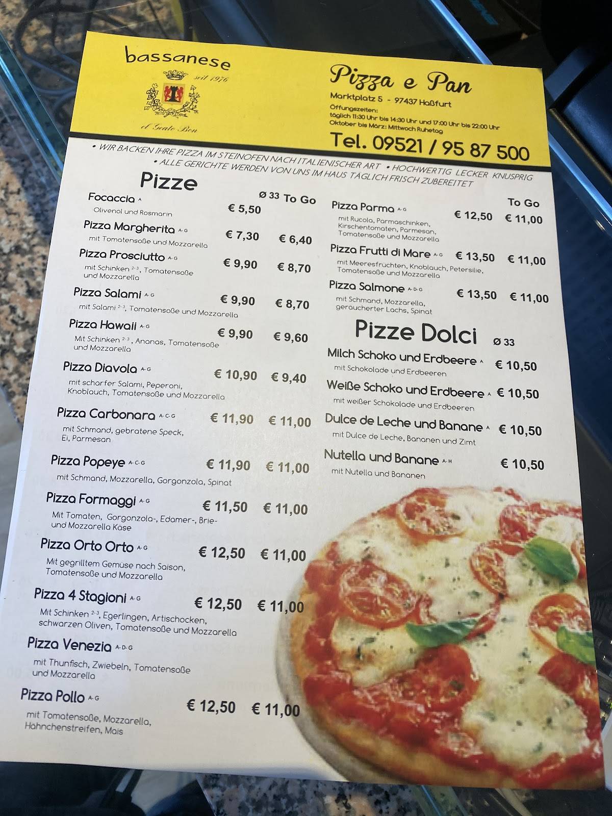 Carta de Pep Bassanese Pizza E Pan, Haßfurt