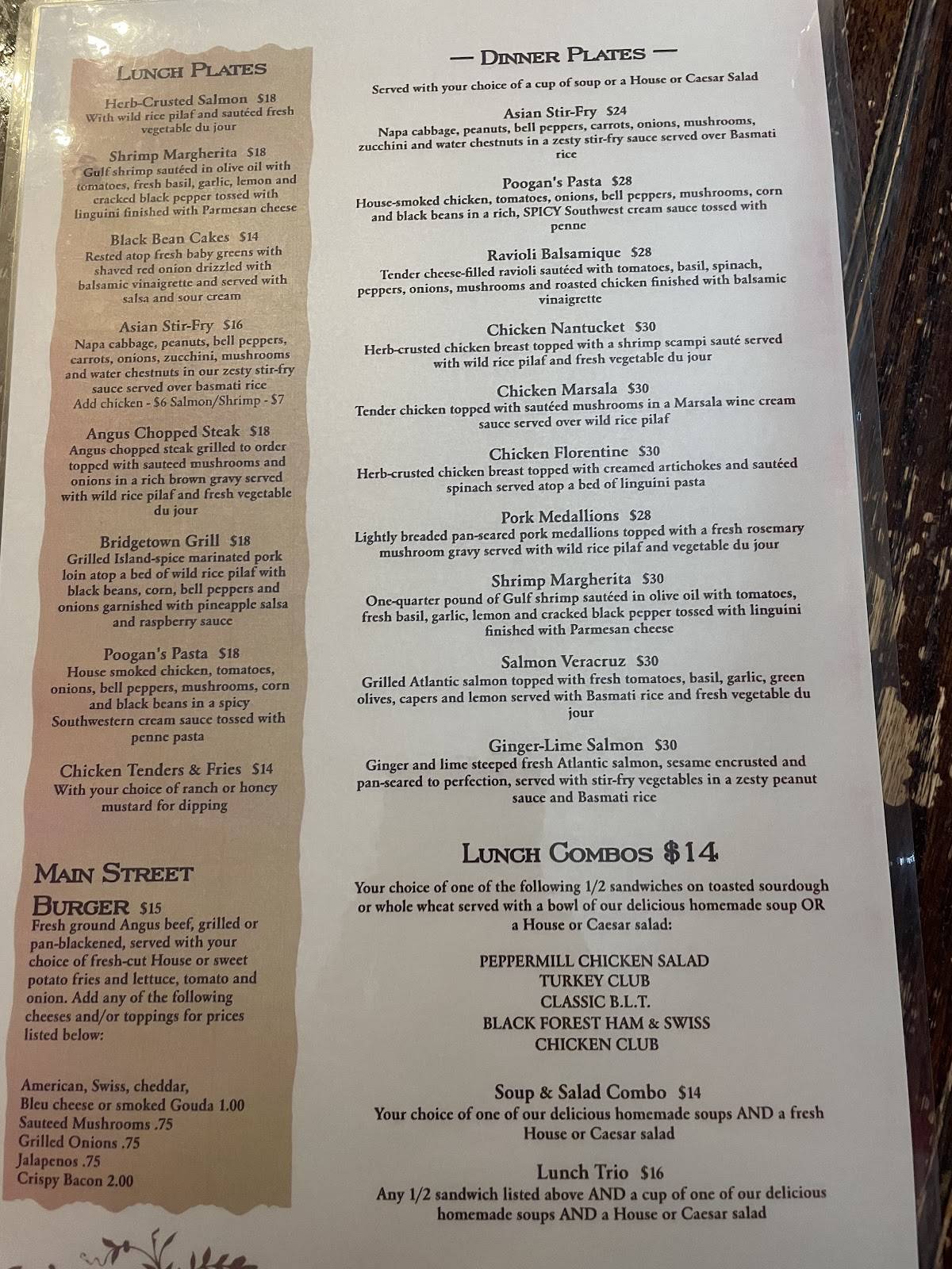 Menu at Peppermill restaurant, Abingdon, 231 W Main St