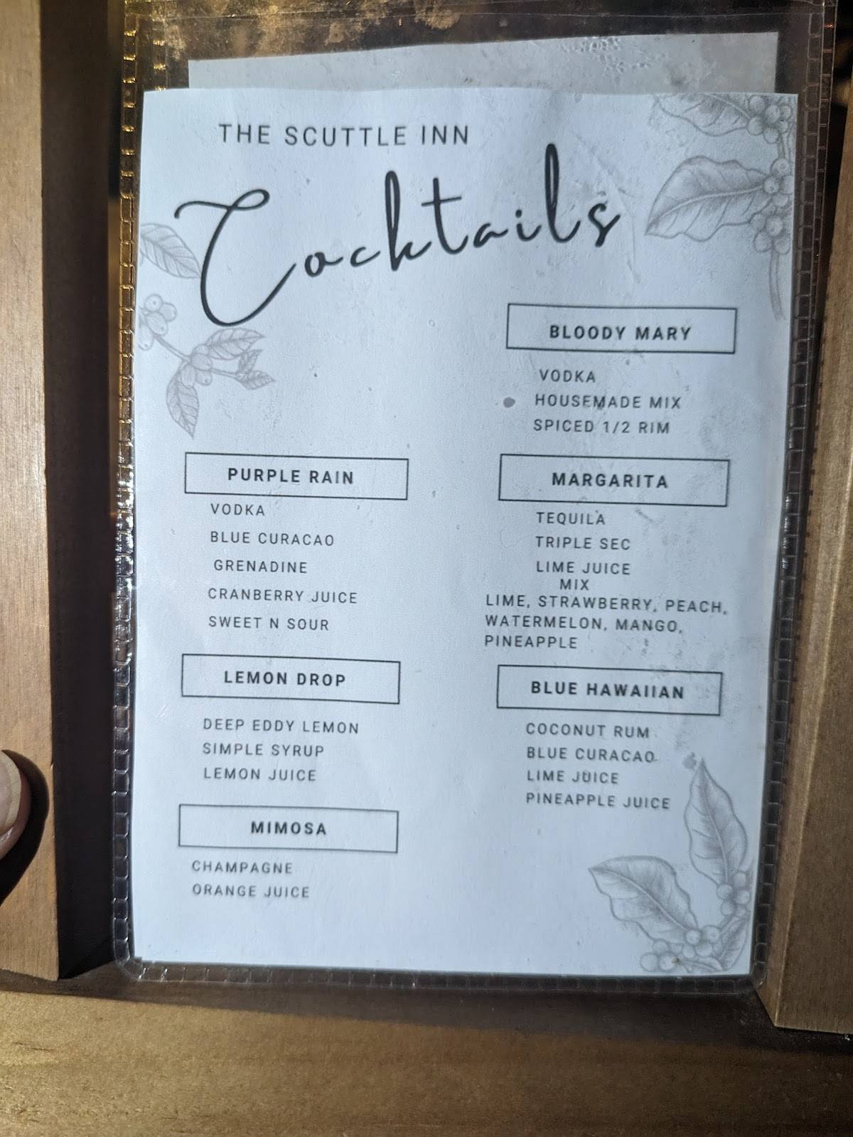 Menu at Scuttle Inn restaurant, Percy