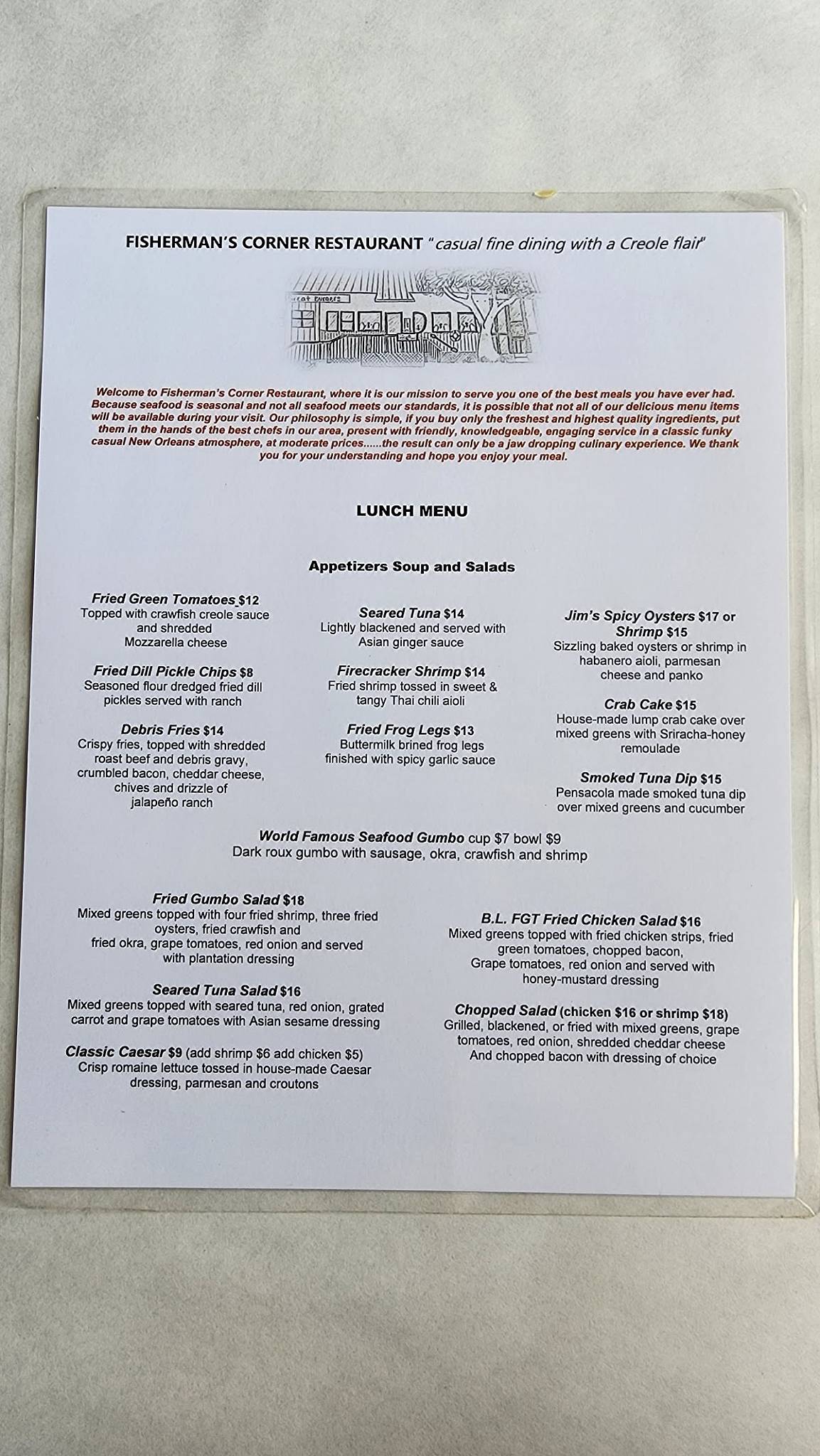 Menu at Fisherman's Corner restaurant, Perdido Key