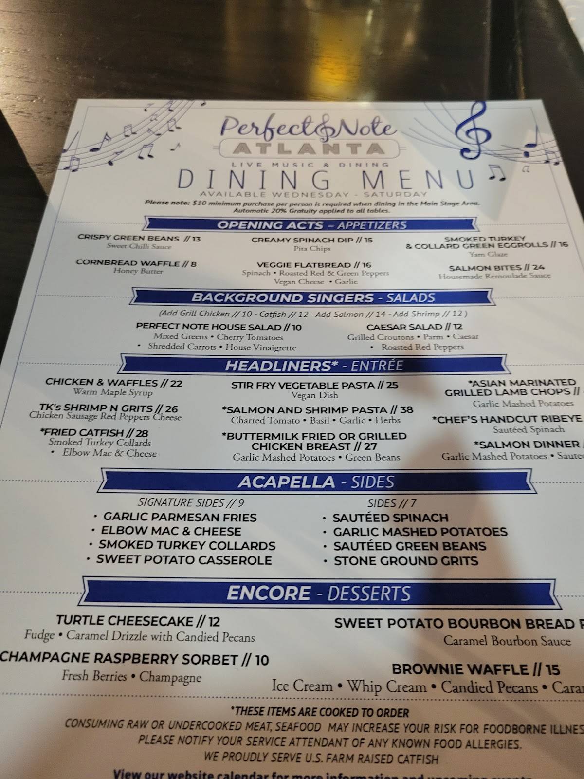 Menu at Perfect Note ATLANTA pub & bar, Marietta