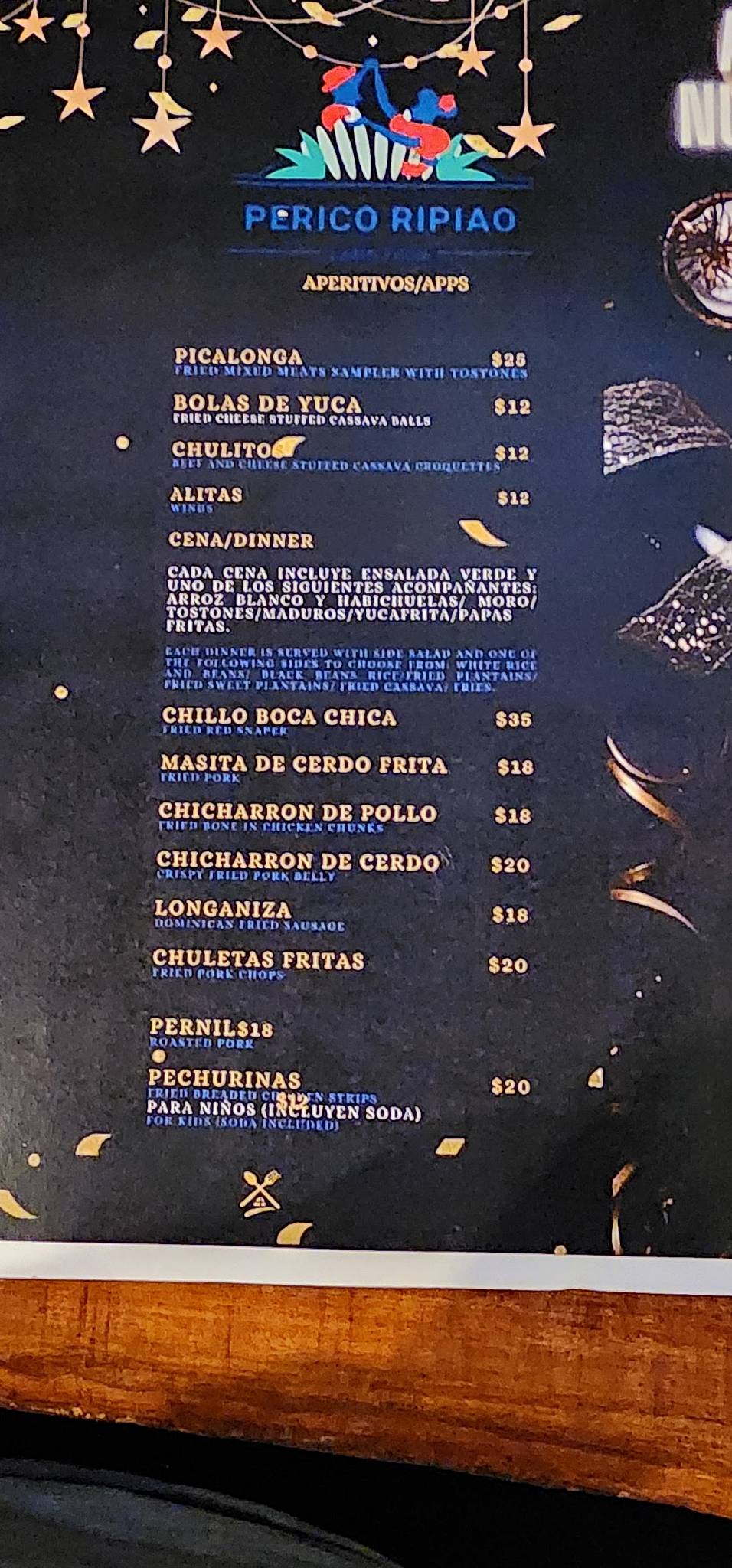Menu at Perico Ripiao Latin Food restaurant, Kissimmee