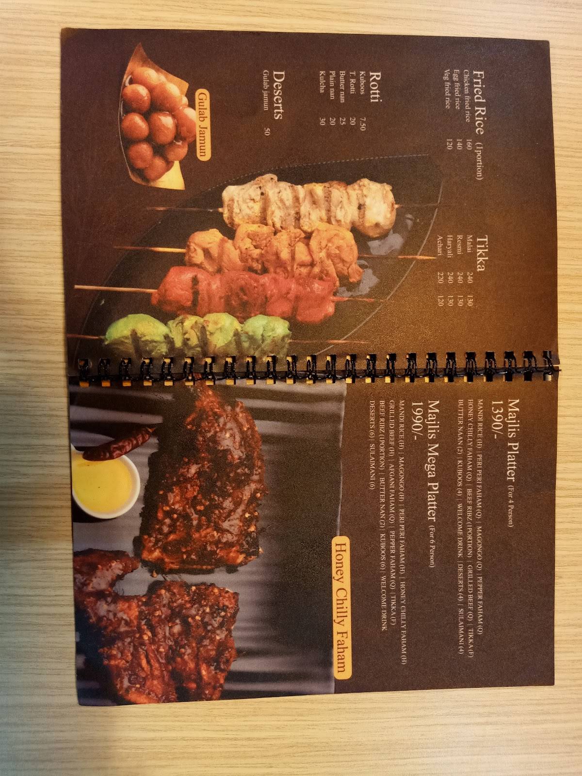 Menu at Arabian majlis, Perintalmanna