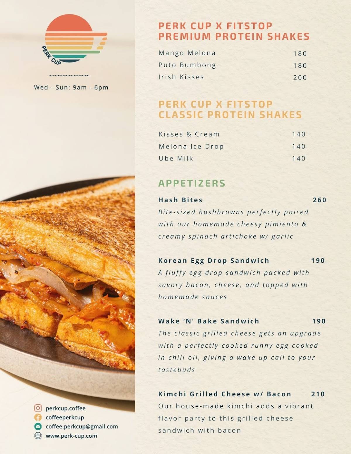Menu at Perk Cup, Taguig
