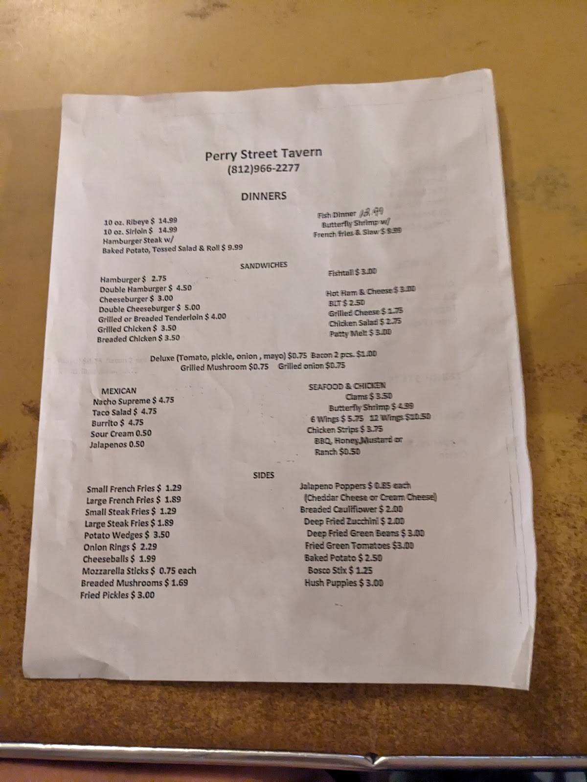 Menu at Perry Street Tavern pub & bar, Medora