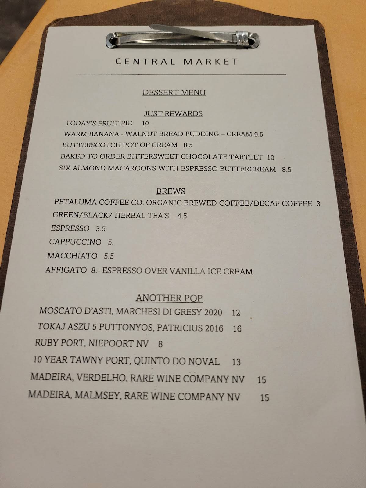 Menu at Central Market pub & bar, Petaluma