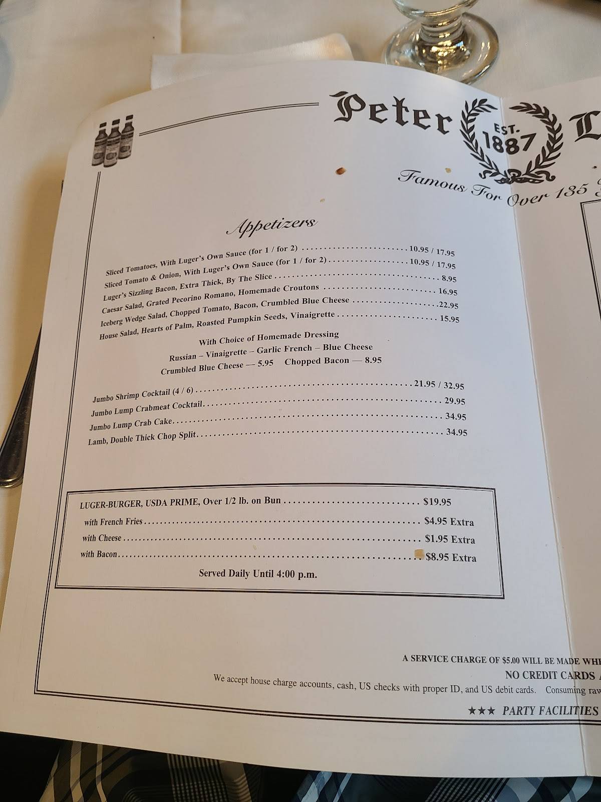 Menu at Peter Luger Steak House steakhouse, Great Neck