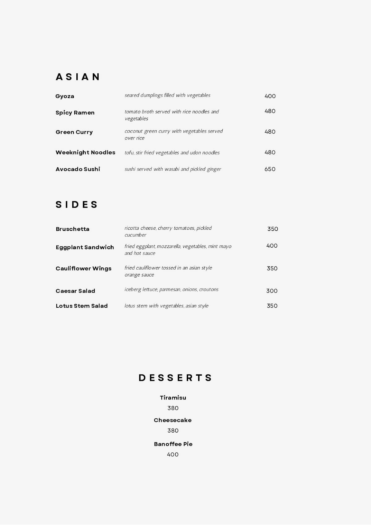 Menu at Petra, Surat