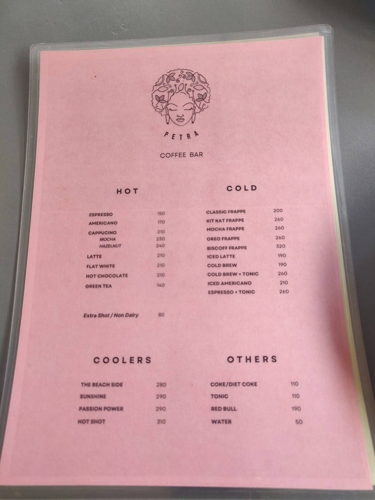 Menu at Petra, Surat