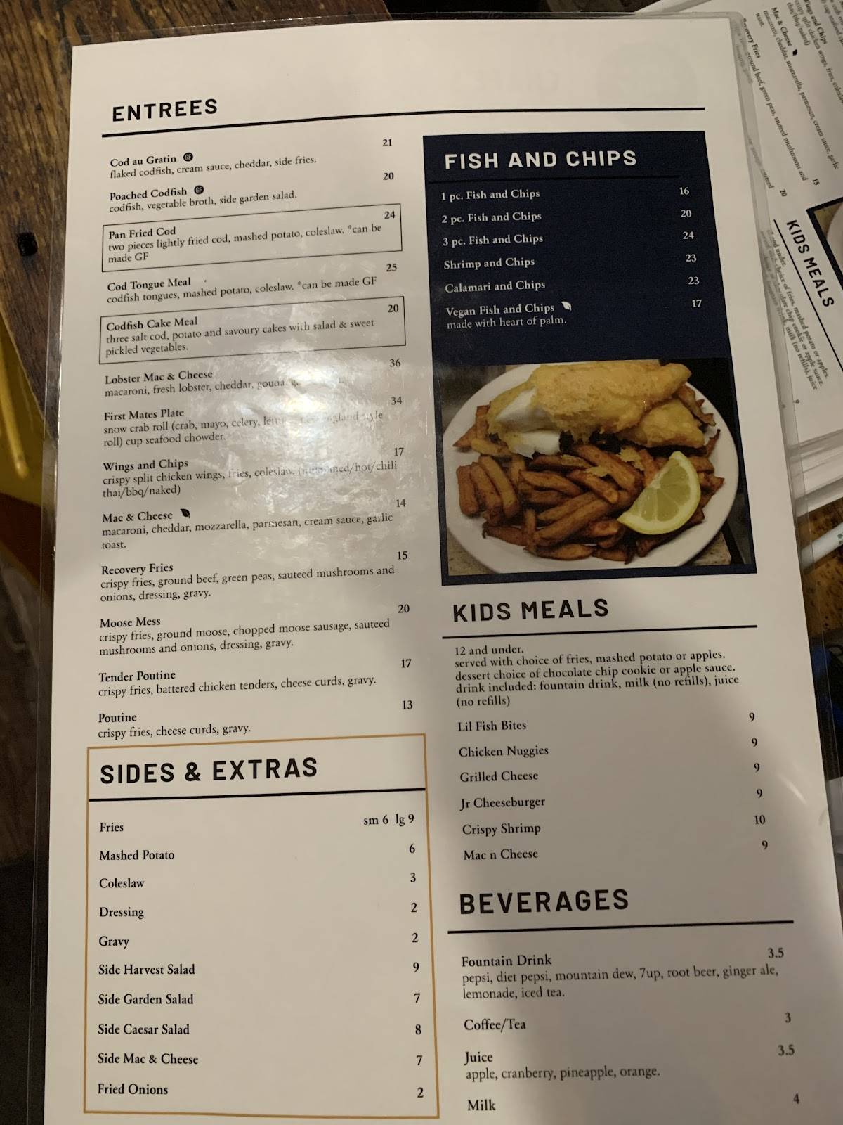 Menu at Chafe's Landing Restaurant, Petty Harbour-Maddox Cove