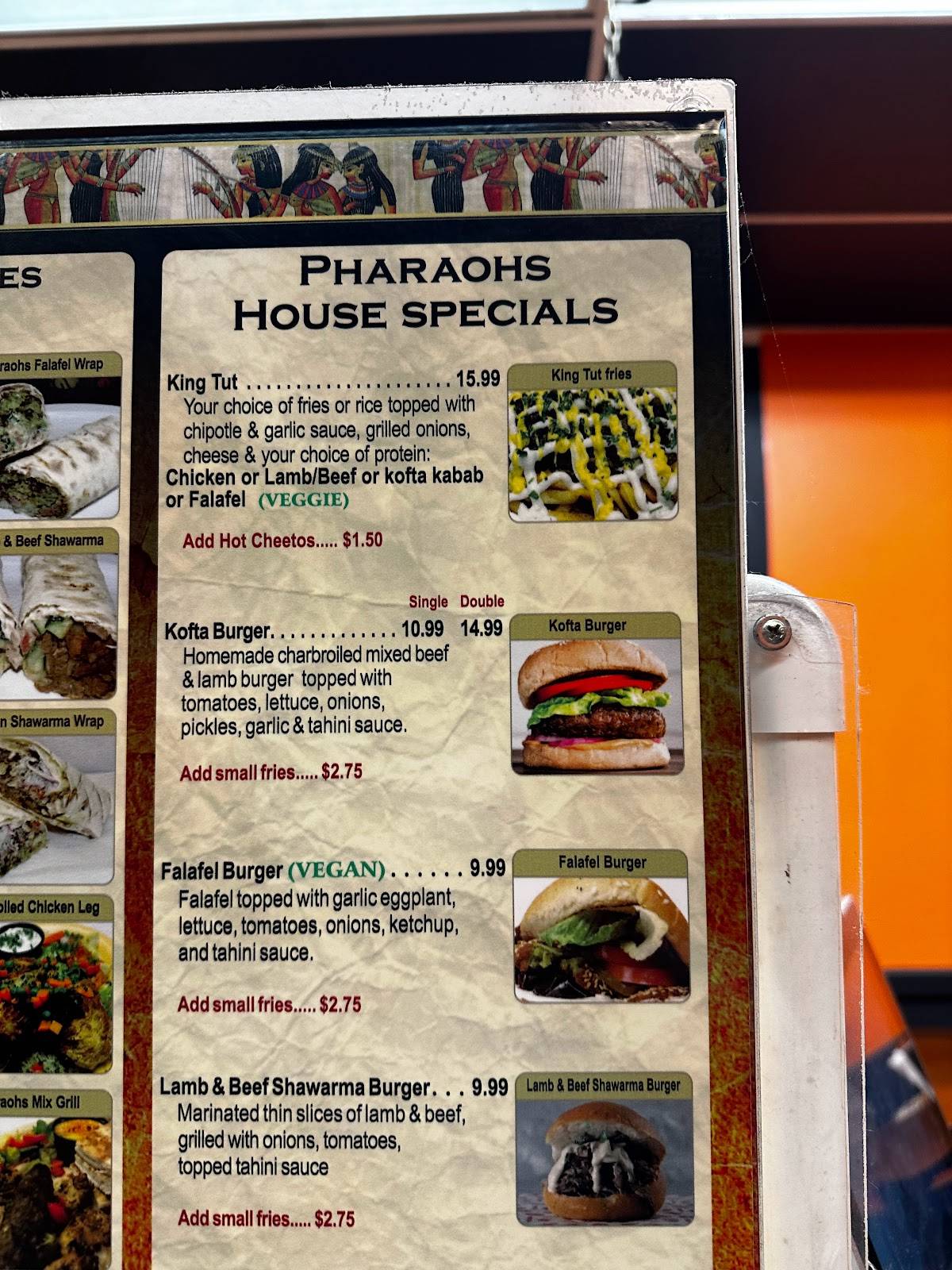 Menu at Pharaohs Egyptian Restaurant, San Francisco